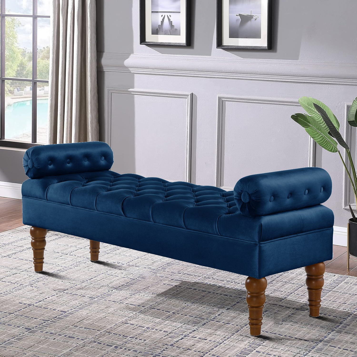 Canora Grey Modern luxury style tufted upholstered bench with pillow ...