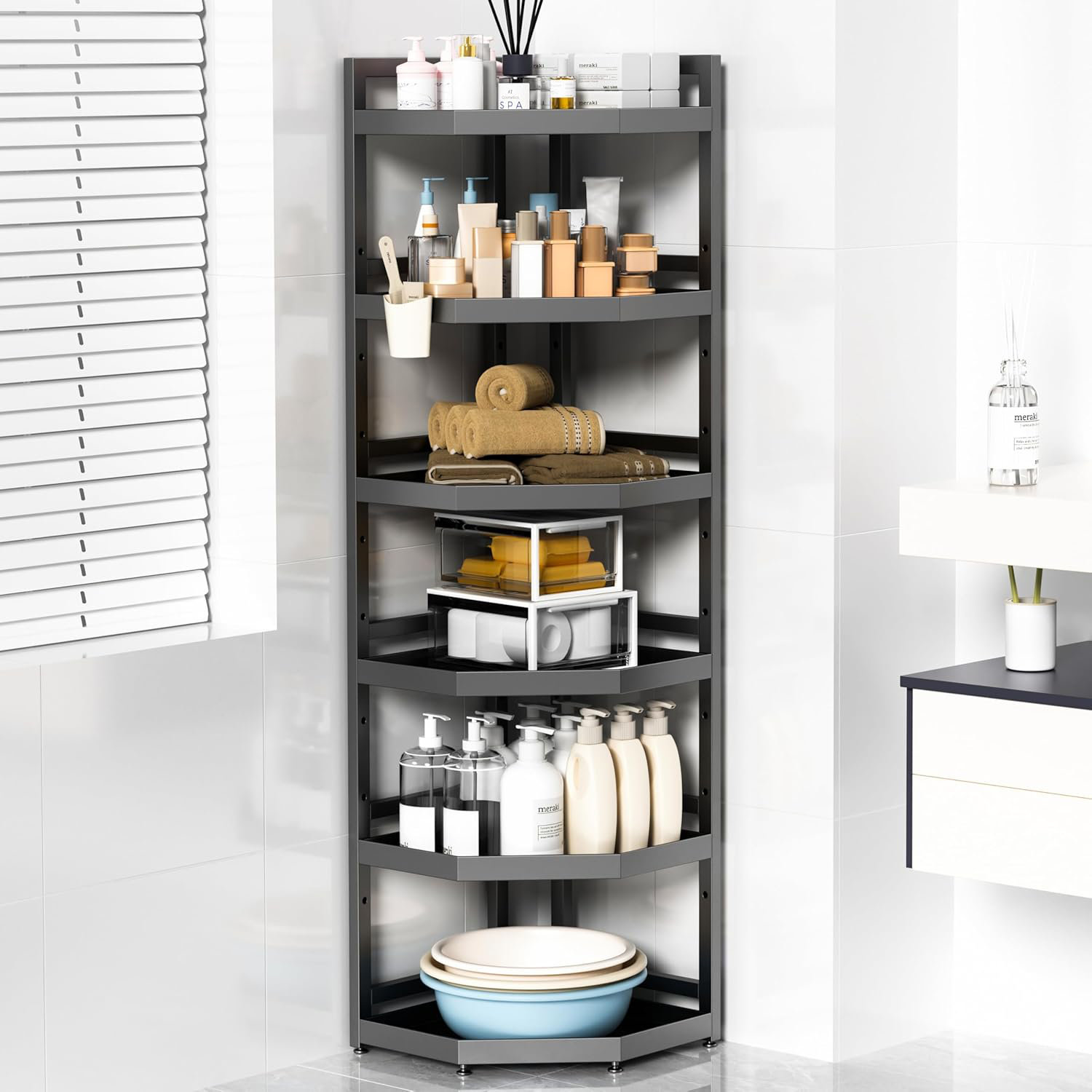 Hokku Designs 6 Tier Standing Corner Shower Caddy,Waterproof And Rust ...