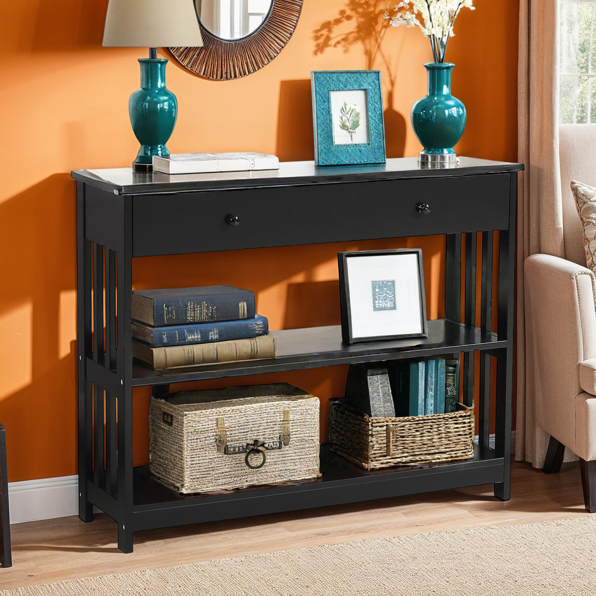 Winston Porter Hallway Console Tables with Wide Drawer, Shelves | Wayfair