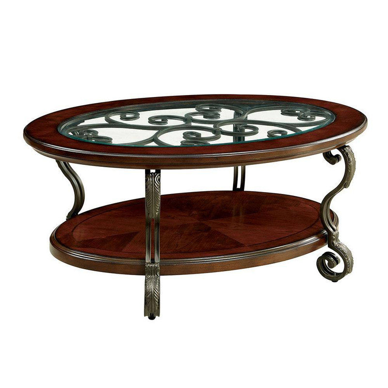 Darby Home Co Oval Cherry Coffee Table with Glass Top, Open Bottom ...