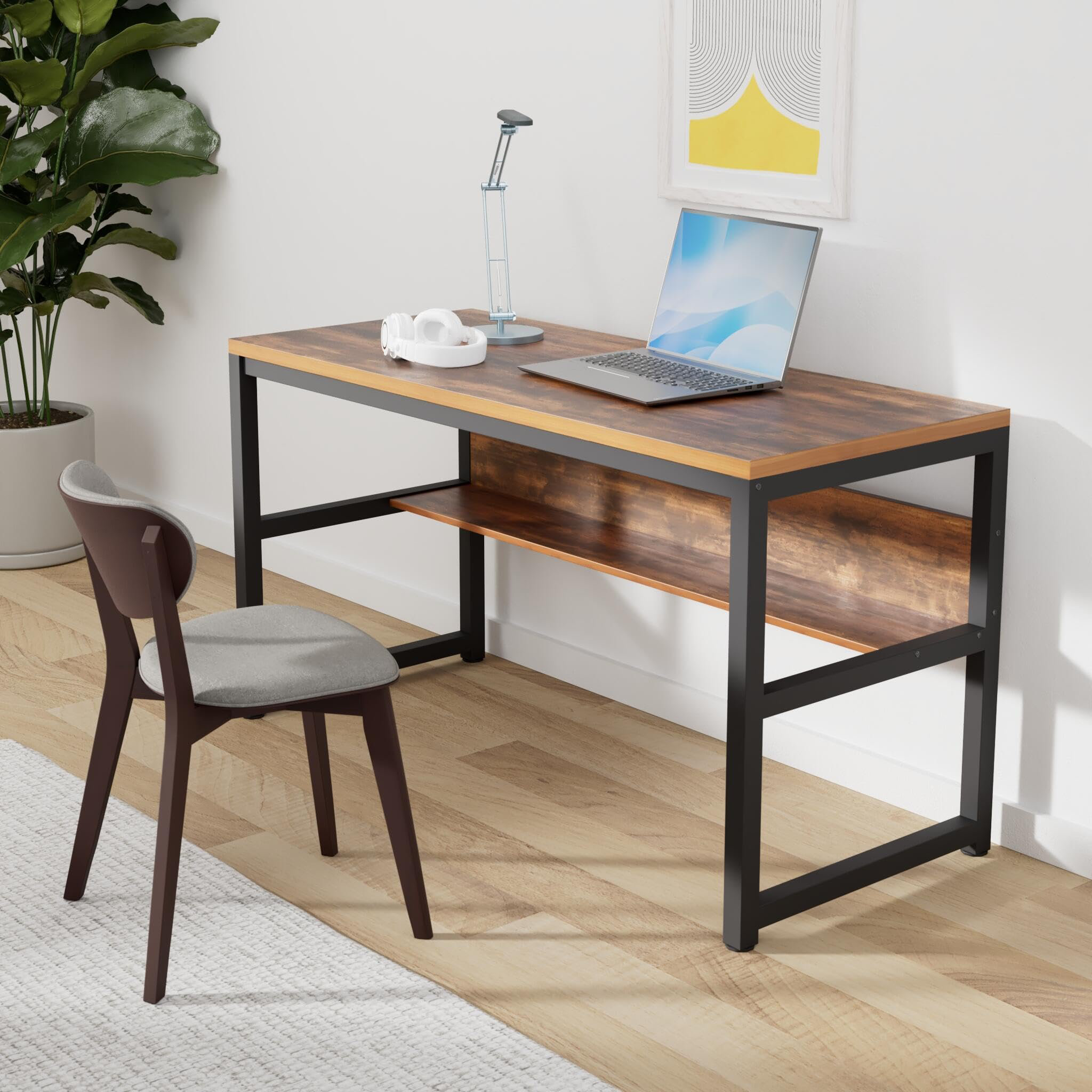 17 Stories 55" Thick Computer Desk With Bookshelf & Cable Management ...