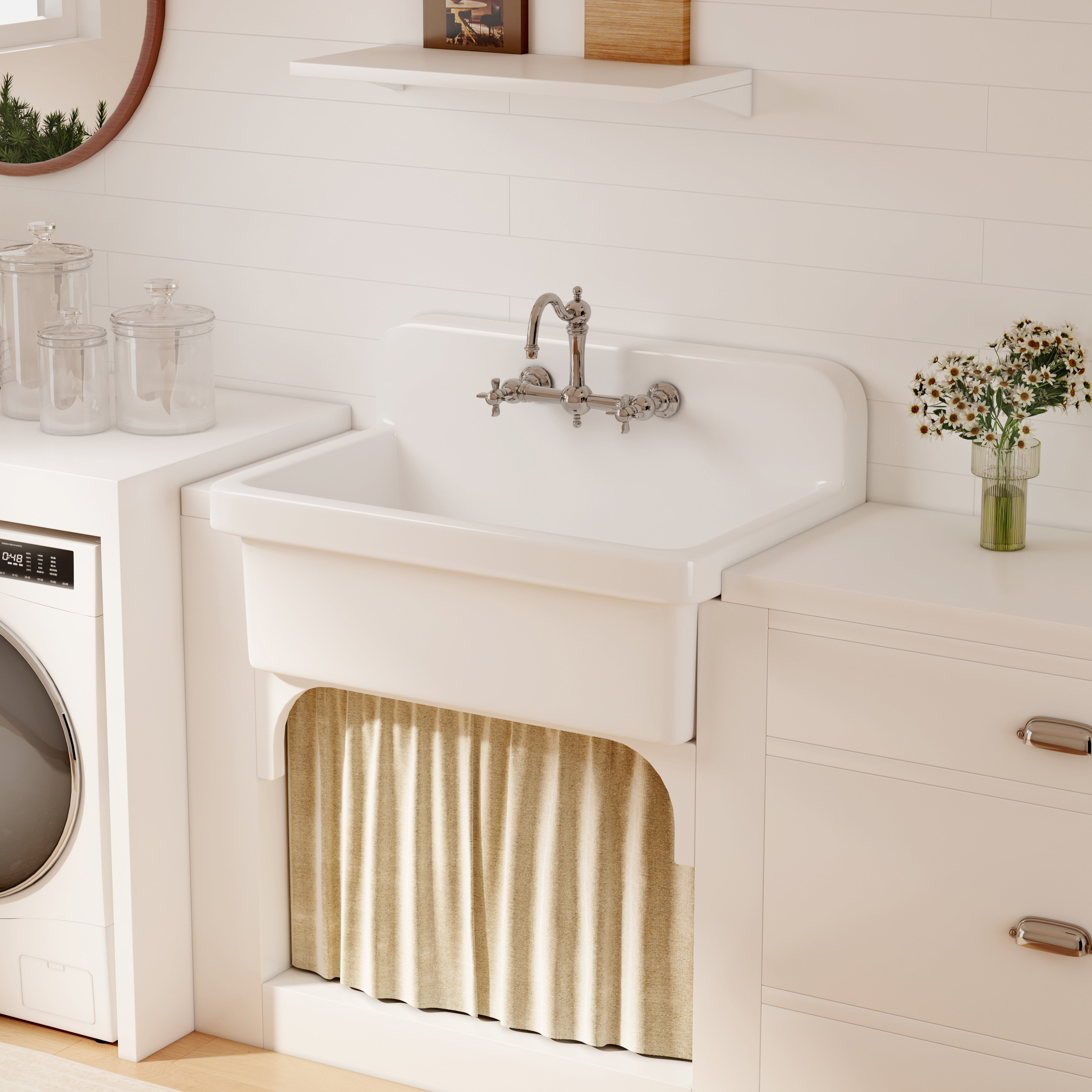 Eridanus Mason 30-inch White Ceramic Laundry Sink Wall Mount Utility ...