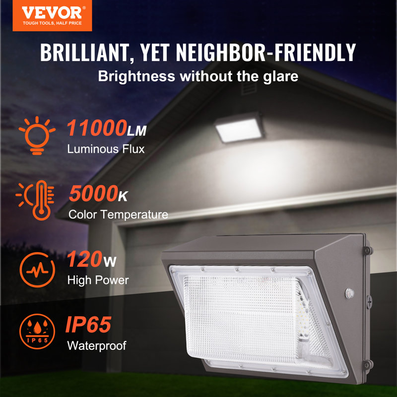 VEVOR LED Wall Pack Lights 120W 240 - Head LED Hardwired Dusk to Dawn ...