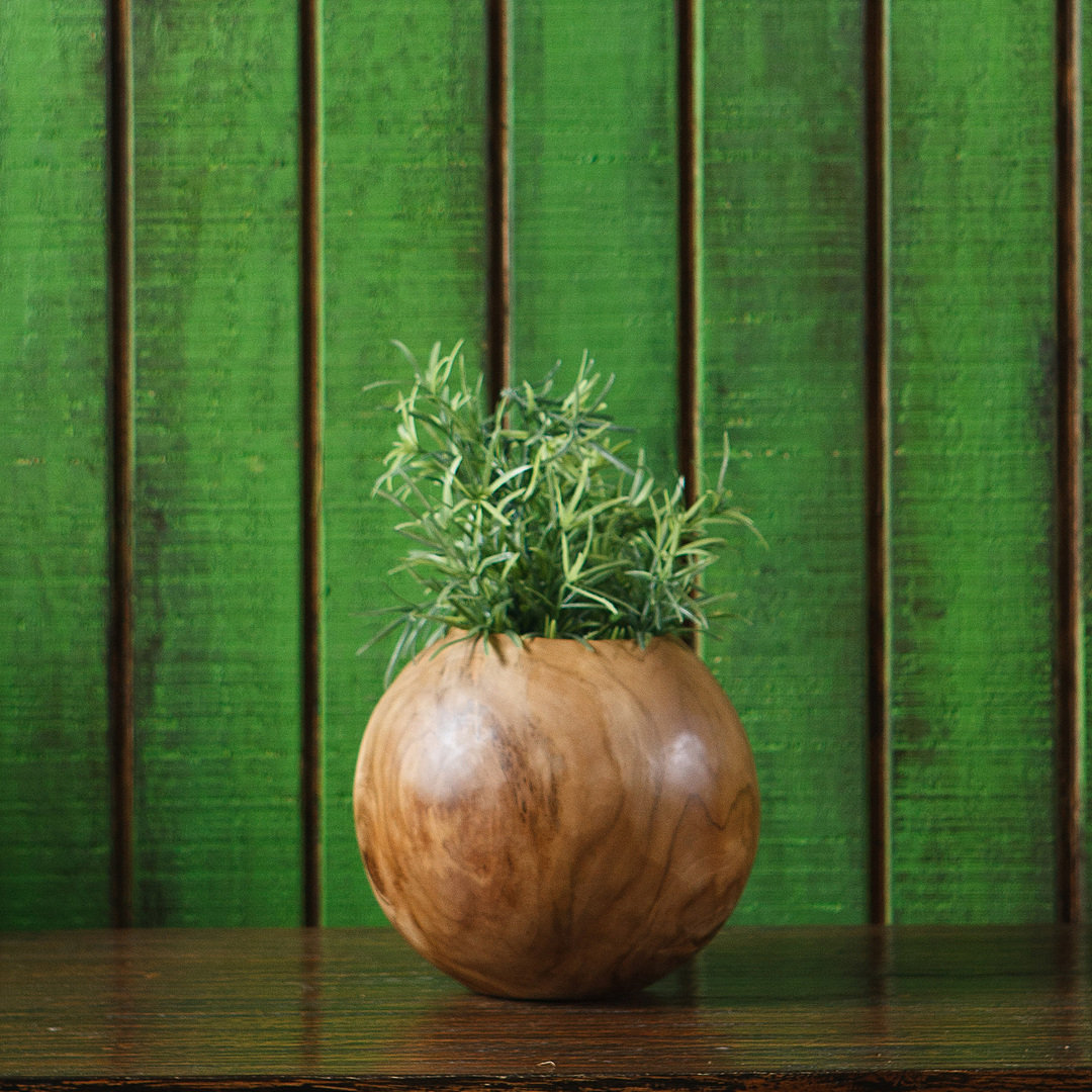 Dakota Fields Habini Teak Ball Pot - Small 8"Dia. | Wayfair