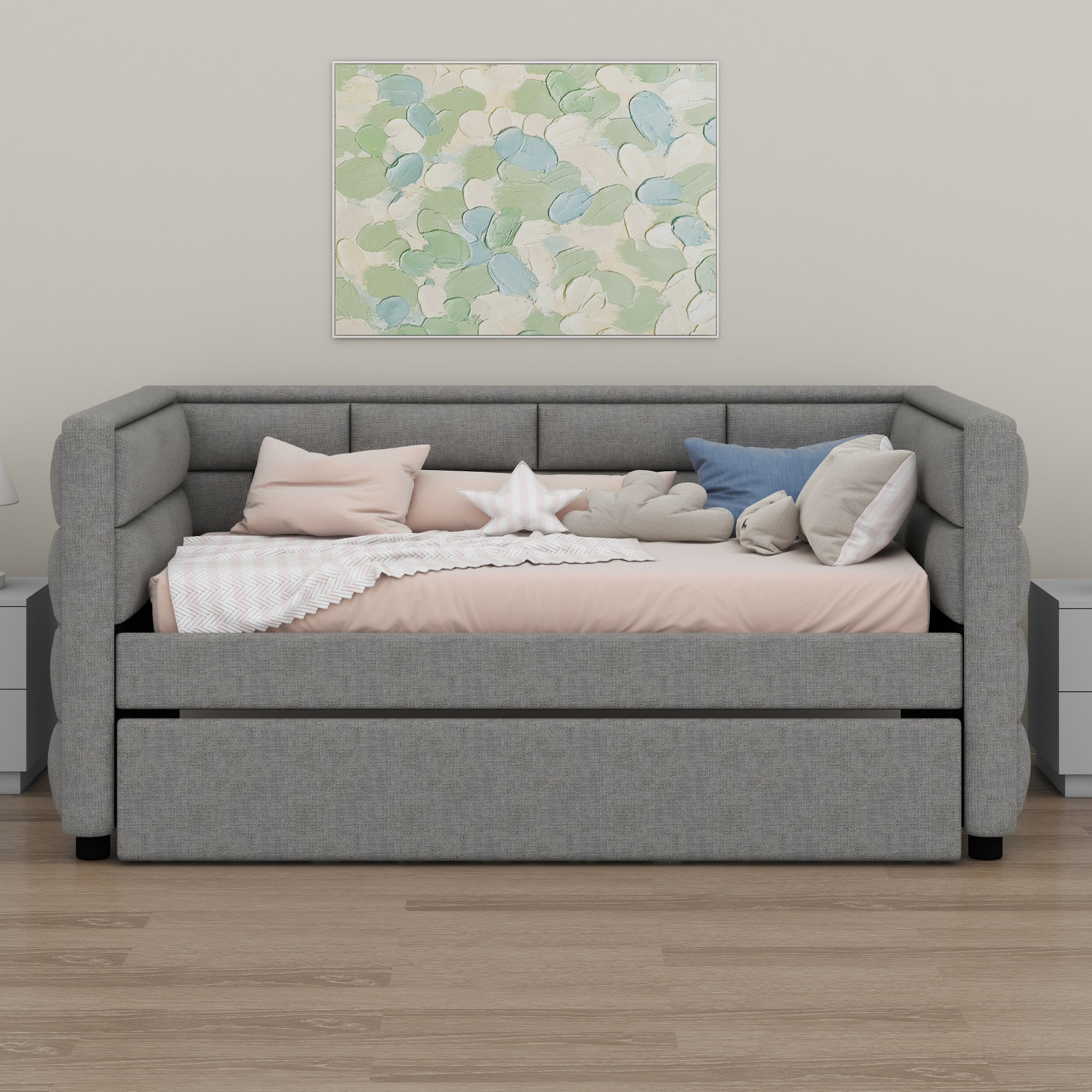 Latitude Run® Daybed With Trundle, Upholstered Daybed With Padded Back ...