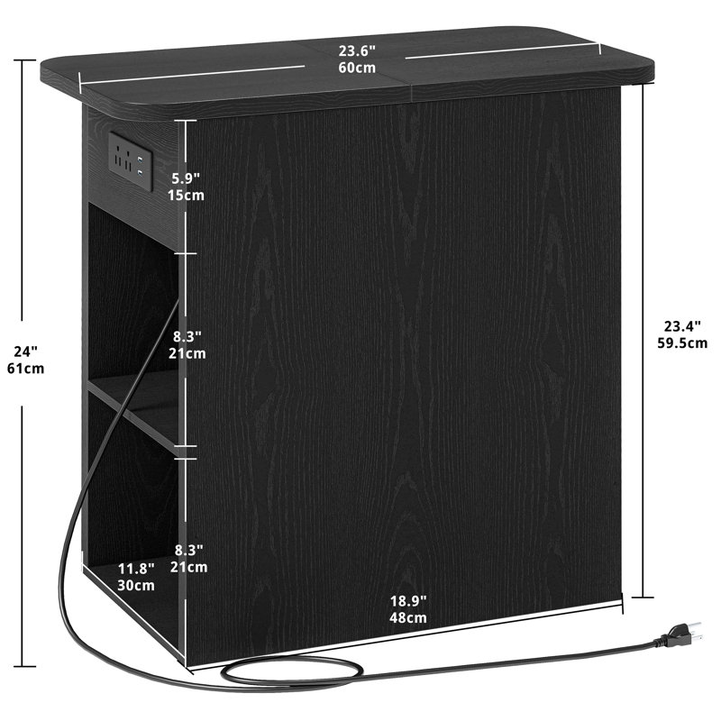 Ebern Designs Narrow Side Table, Small End Tables With Flip Top Storage ...