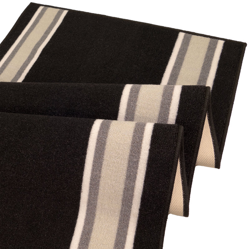 Ebern Designs Solid Border Black Low Pile Slip Resistant Rugs & Reviews ...
