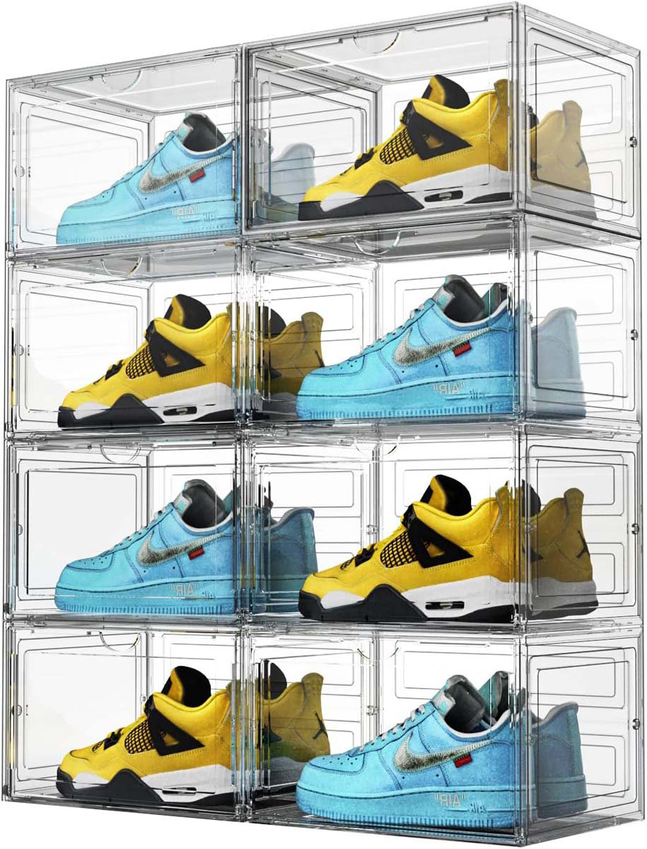 Ivy Bronx XL Shoe Storage Box,8 Pack Drop Side Shoe Boxes Clear Plastic ...