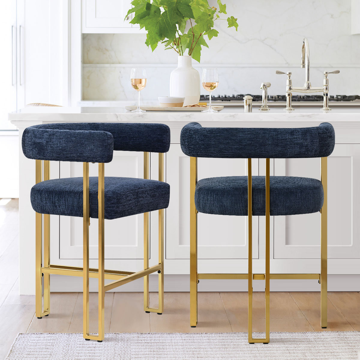 Everly Quinn Woburn Set of 2 Upholstered Gold Chenille Solid Back ...