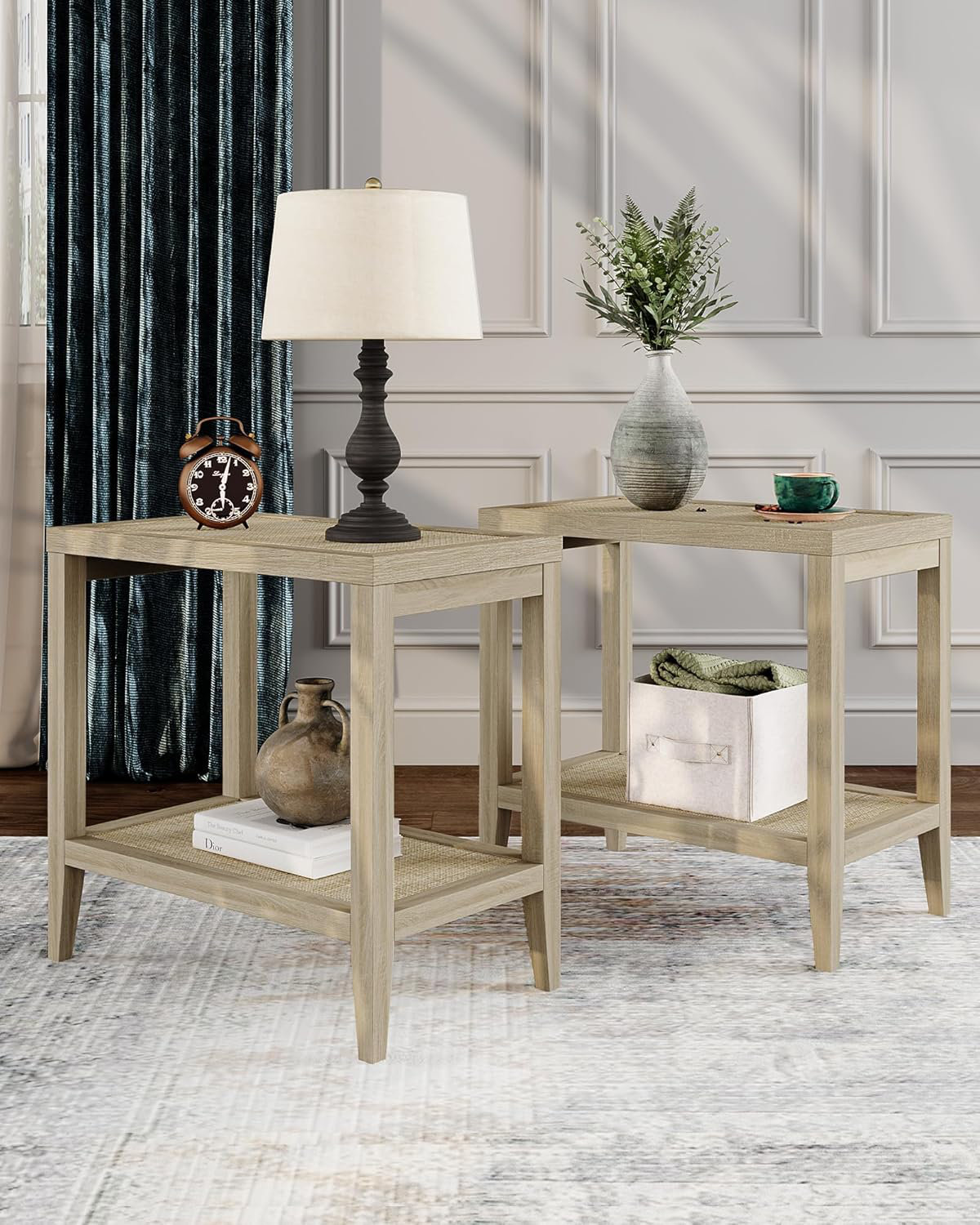 Red Barrel Studio Rattan Nightstands Set Of 2 - Boho Bedside Tables ...