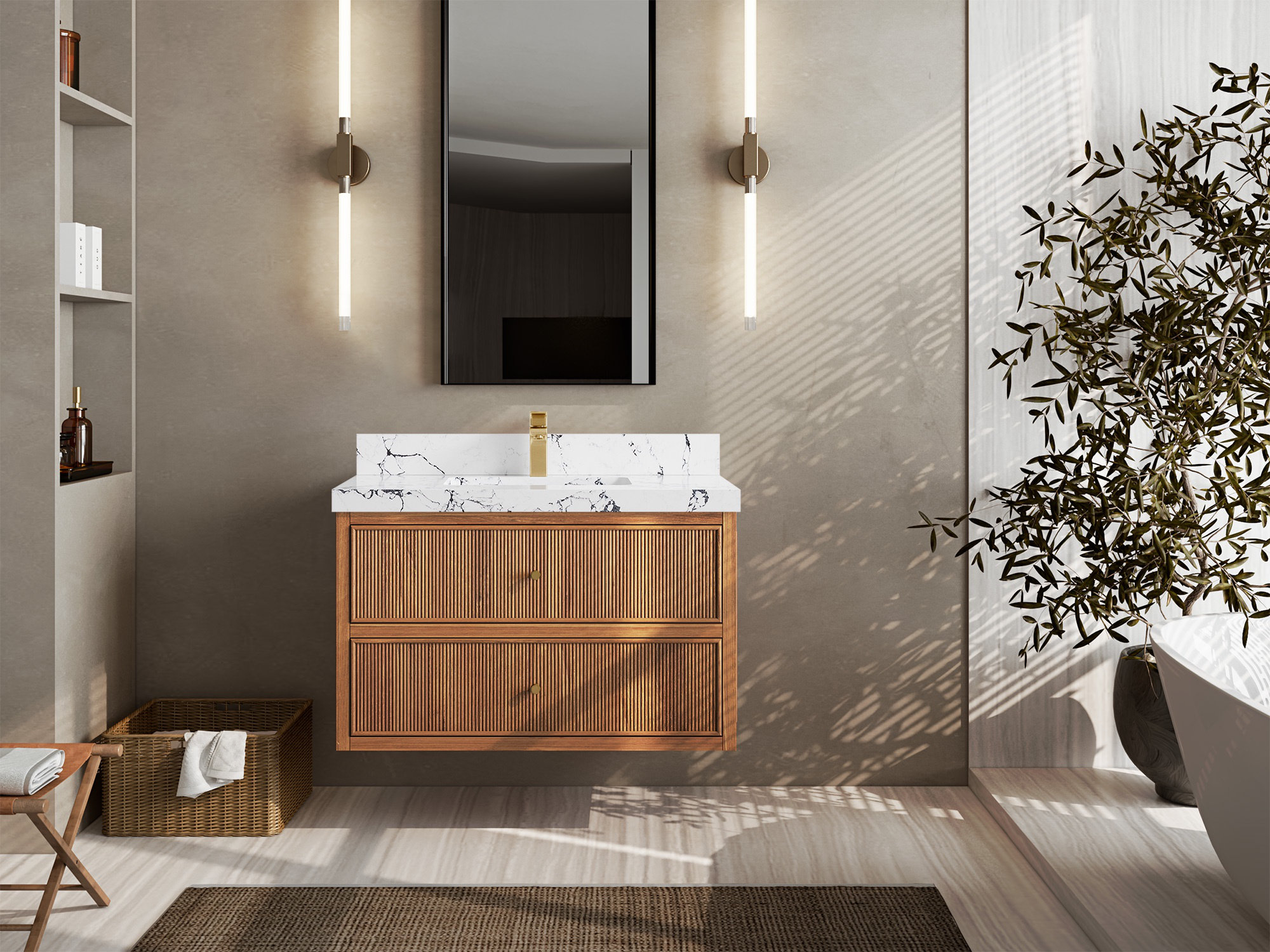 Hokku Designs Sonoma Solid Floating Teak 36 In. W X 22 In. D Single ...