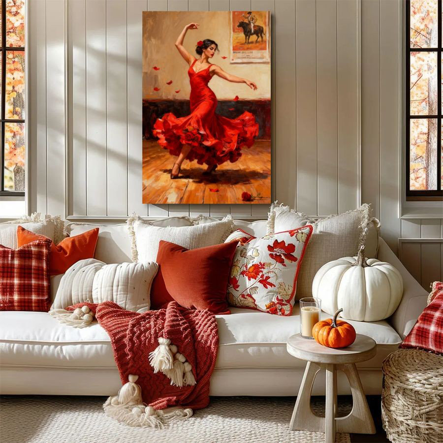 Winston Porter 1pc Framed Kostka Painting Flamenco dancer, red dress ...