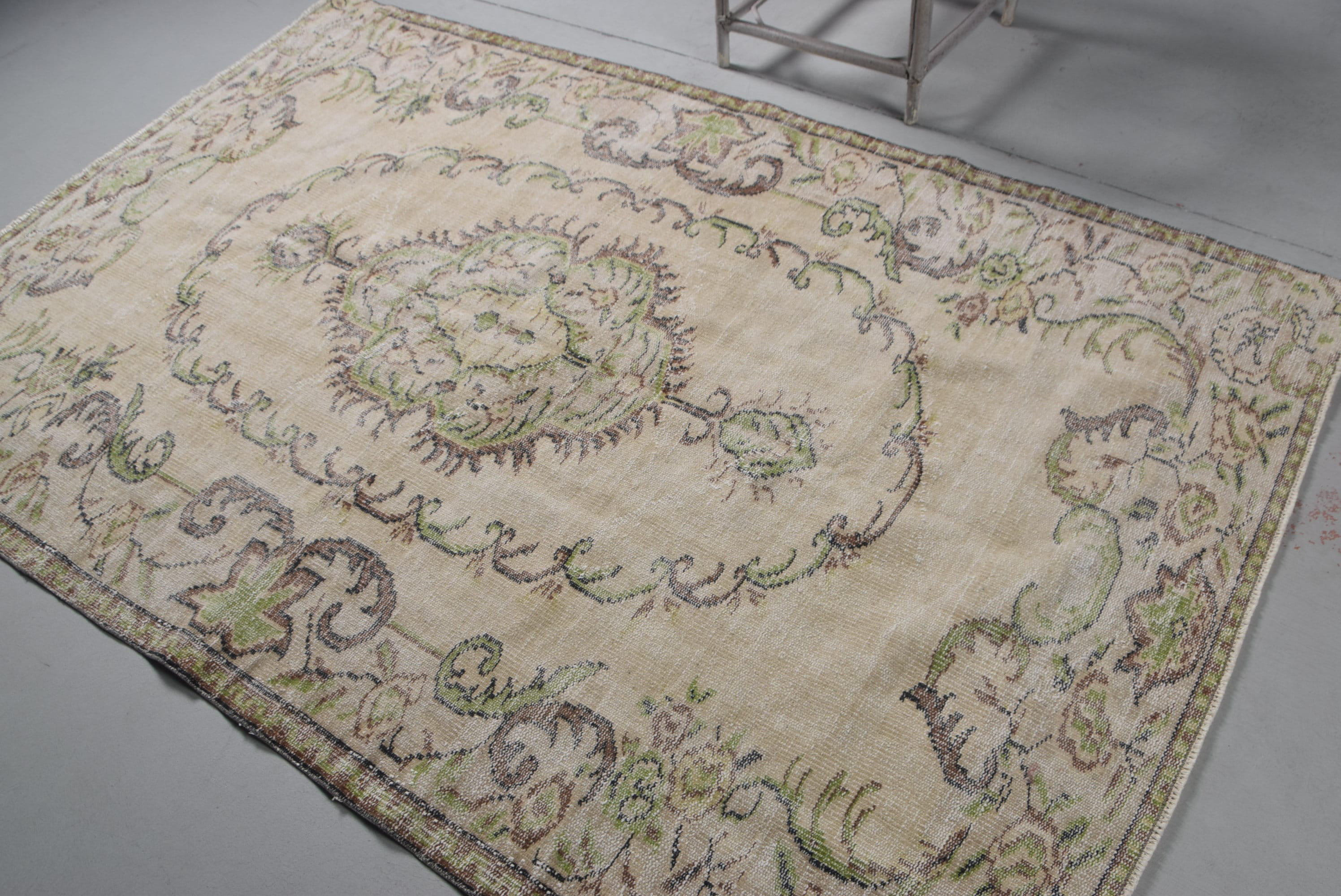 Canora Grey Vintage Turkish Area Rug in Beige and Green with Ornate ...