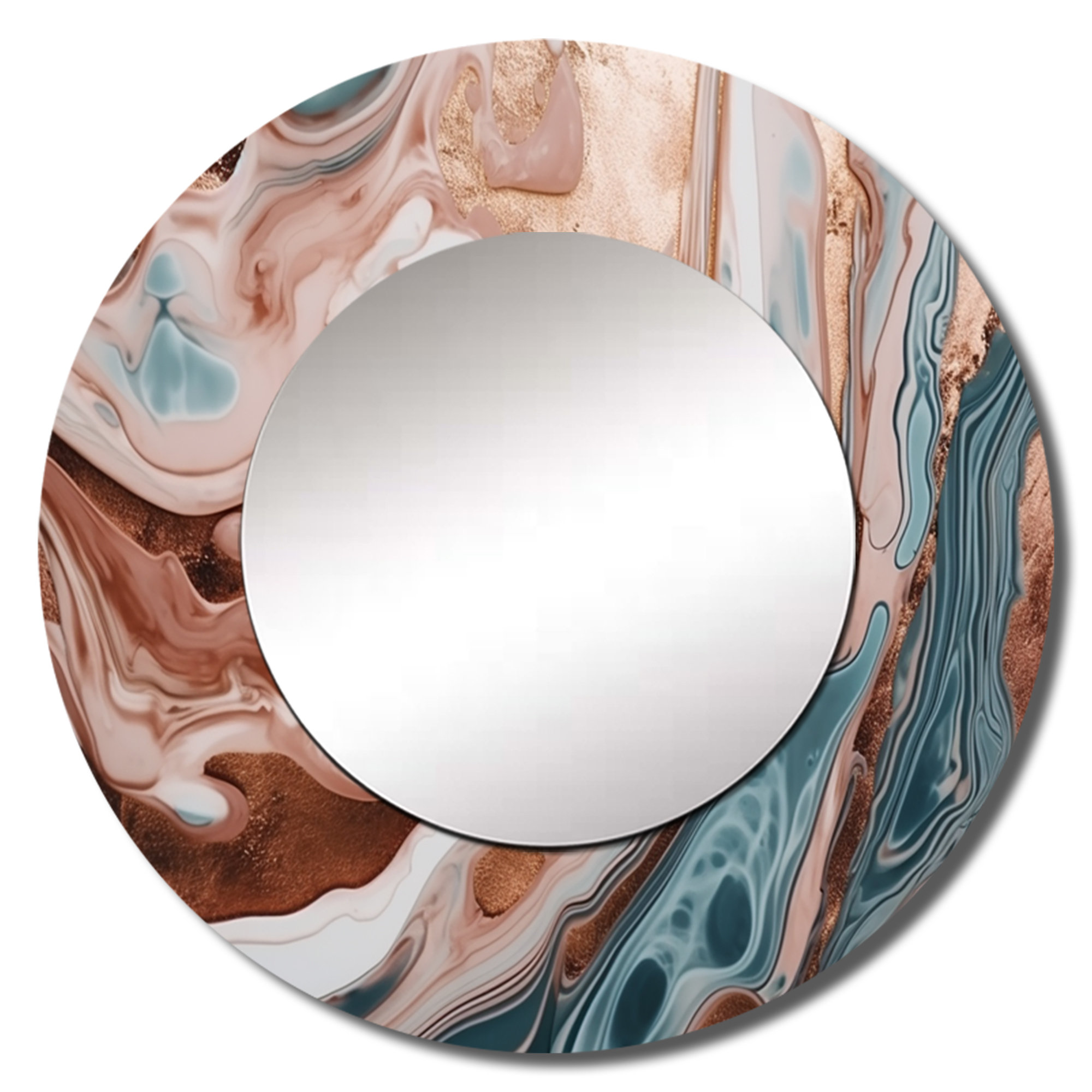 East Urban Home Ocean Waves Fluidity In Marble II - Abstract Marble Round Mirror Wall Decor ...