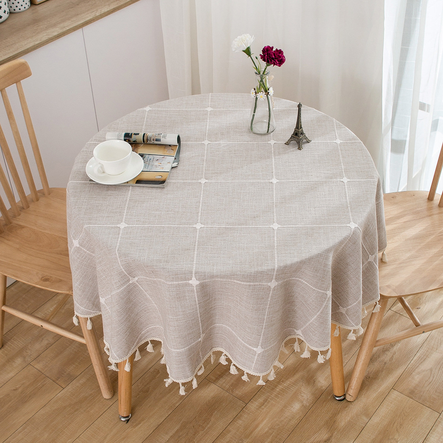 DIANCANG Round Plaid Linen Tablecloth | Wayfair