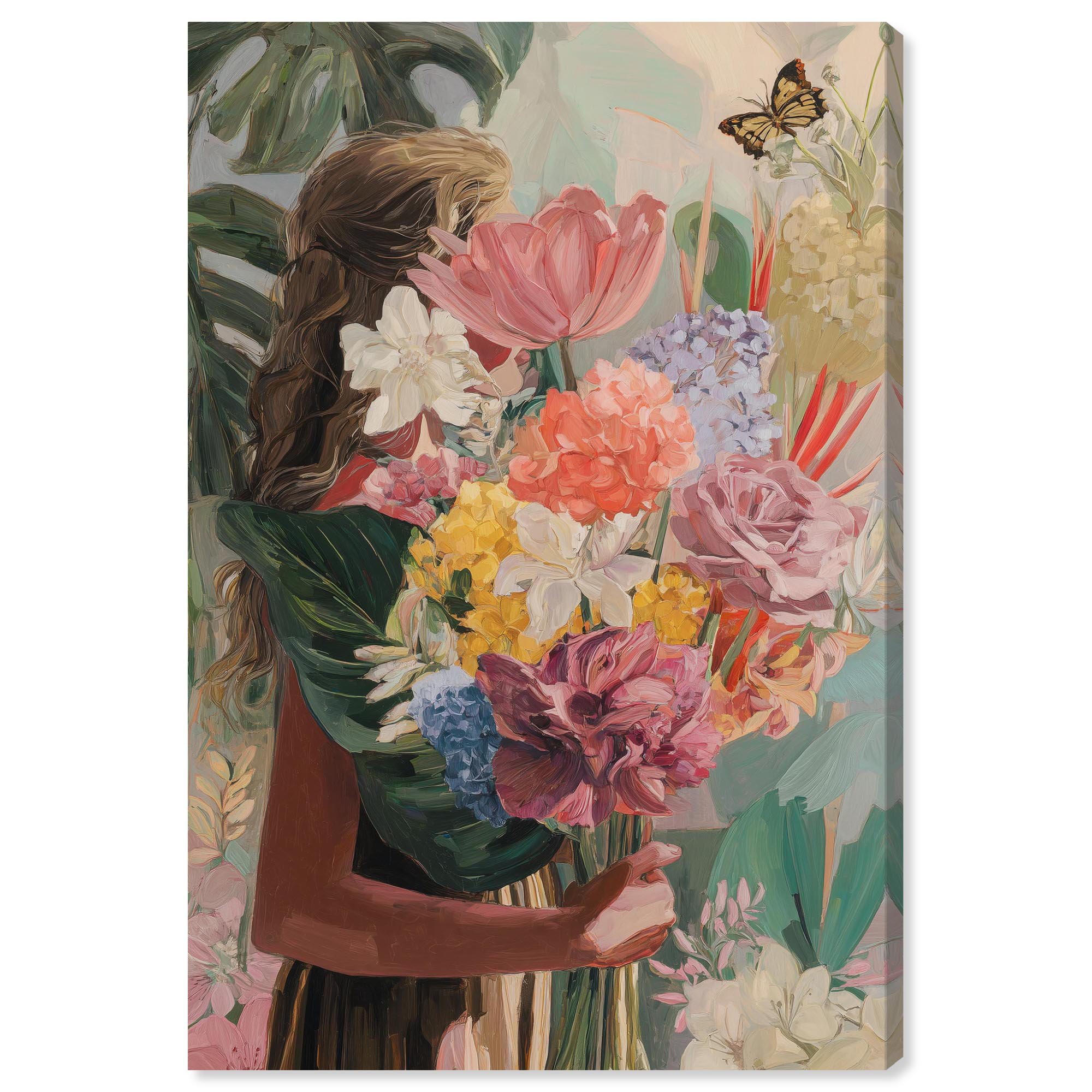 House of Hampton® Woman Basked in Flowers II Canvas Print Floral Glam ...