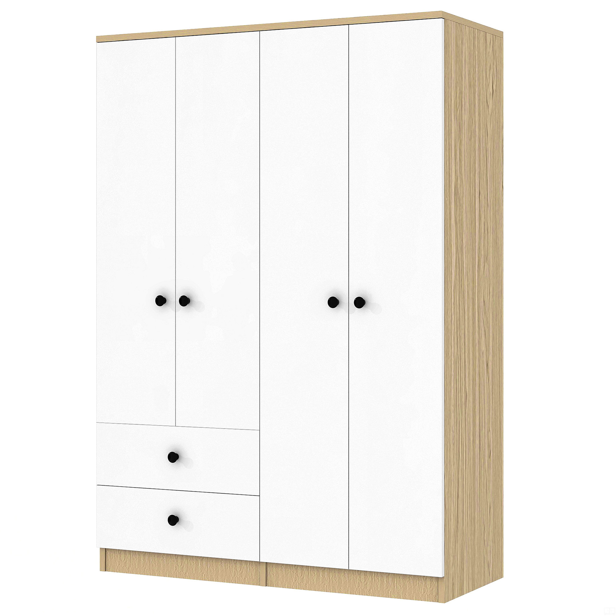 George Oliver 4 Door Wardrobe Closet With Drawers,Shelf And Hanging Rod ...