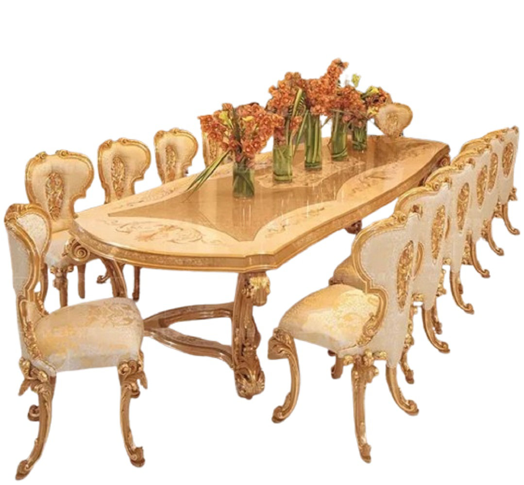 Glamour Furnishings European Solid Wood Dining Set - Luxury Carved ...