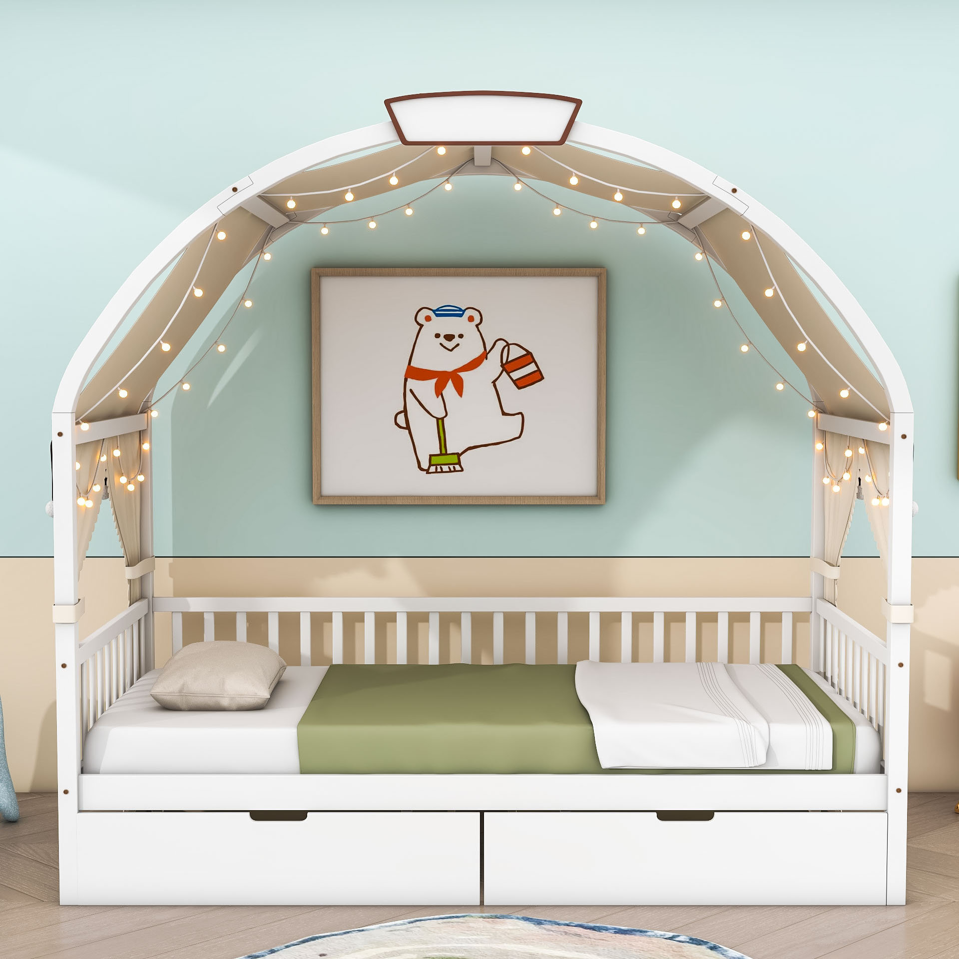 Harper Orchard Amarn Twin Wood Daybed with Tent, Light Strip | Wayfair