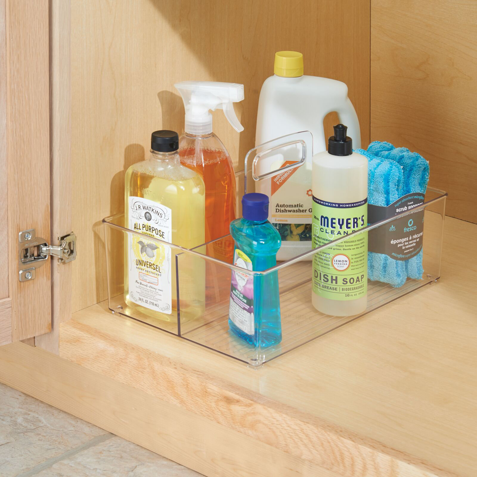 mDesign Large Plastic Divided Storage Organizer Caddy Tote with Handle ...