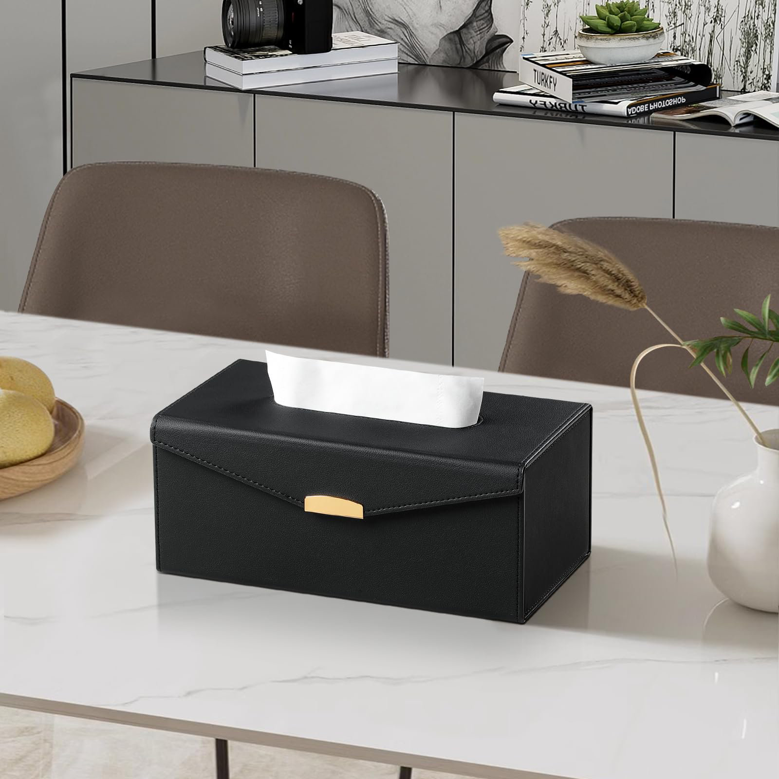 Latitude Run® PU Leather Tissue Box Cover Rectangle, Foldable Tissue ...