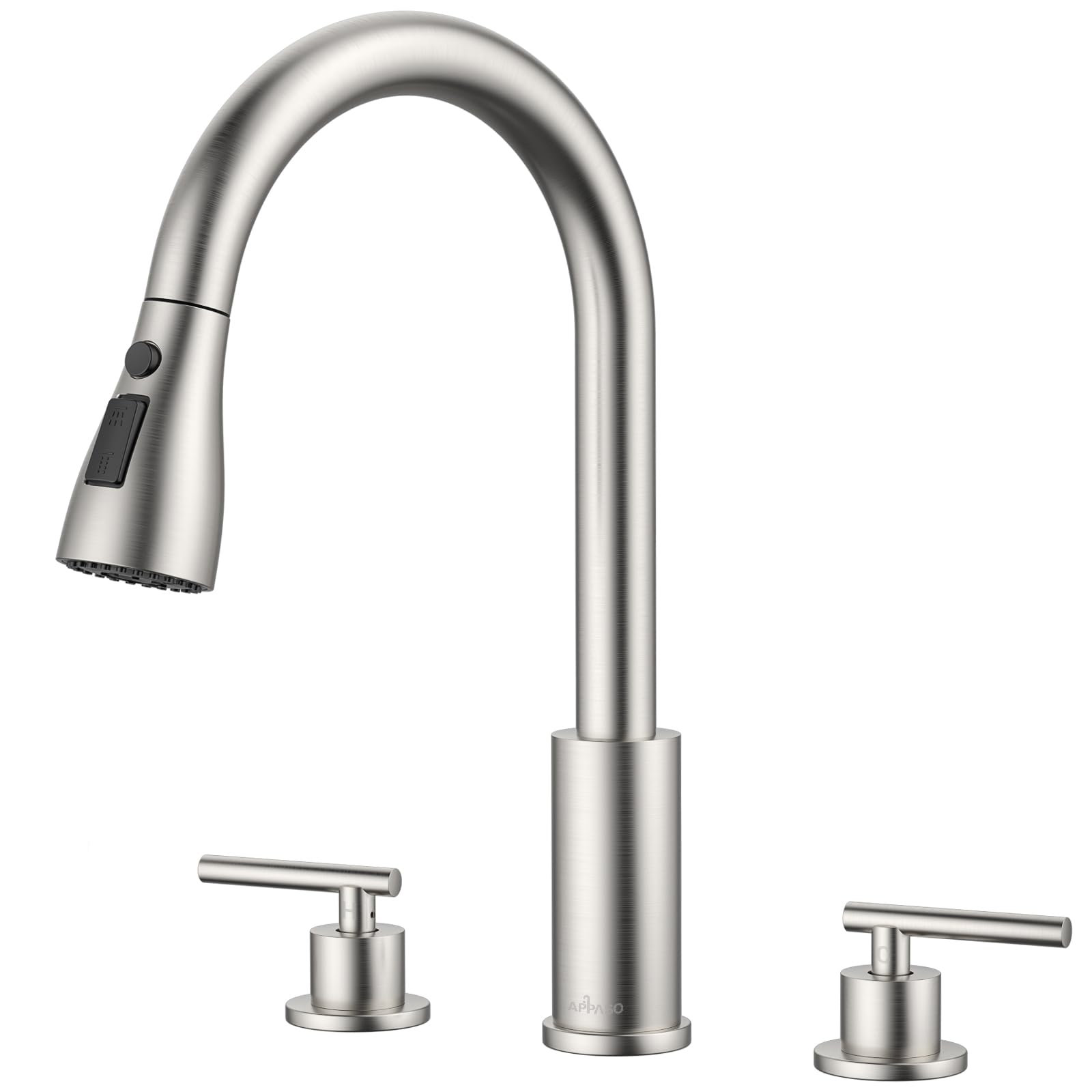 HANGZHOUQIHUI 2 Handle Kitchen Faucet, Brushed Nickel 3 Hole Kitchen ...