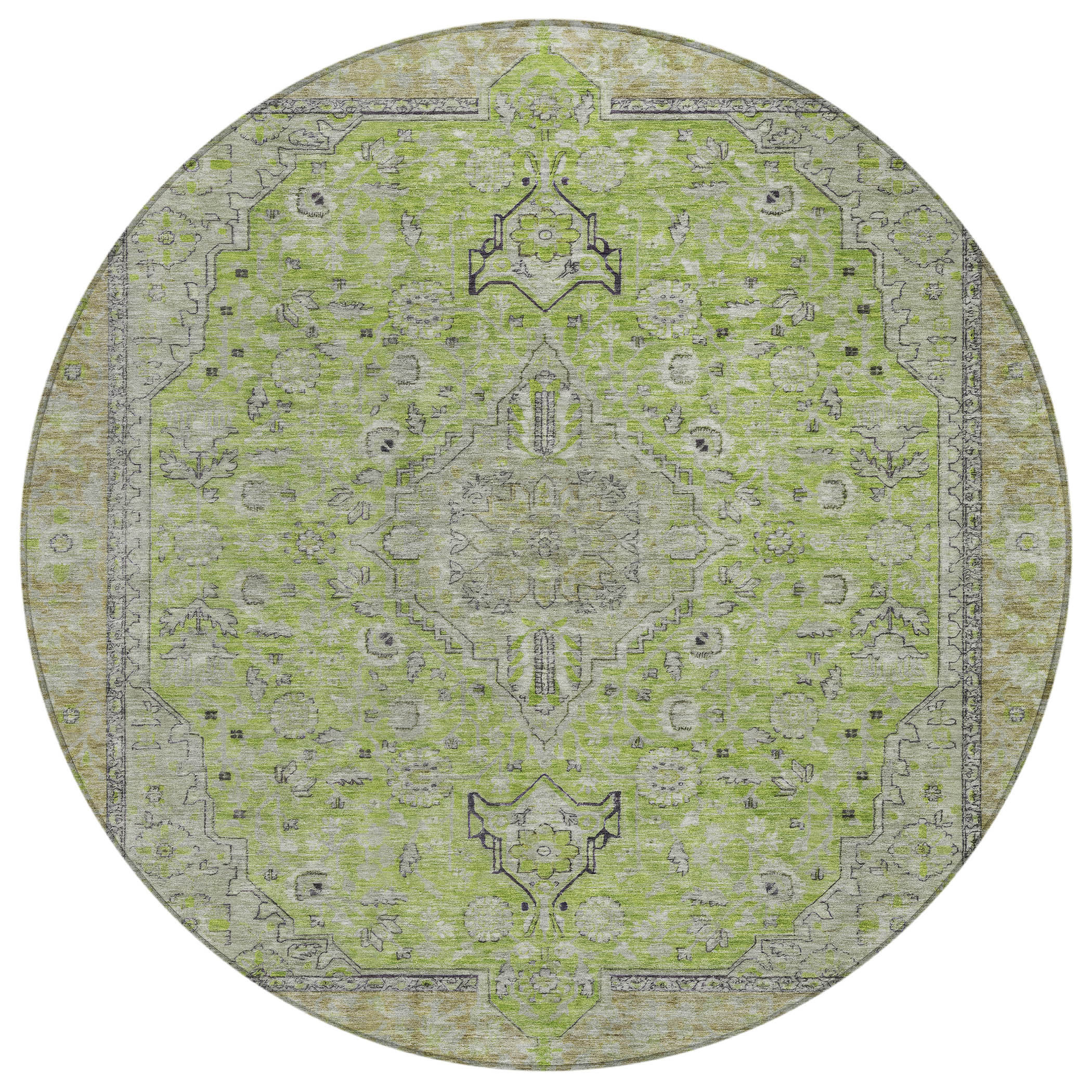 HomeRoots 8' Lime Green Round Medallion Washable Indoor Outdoor Area ...