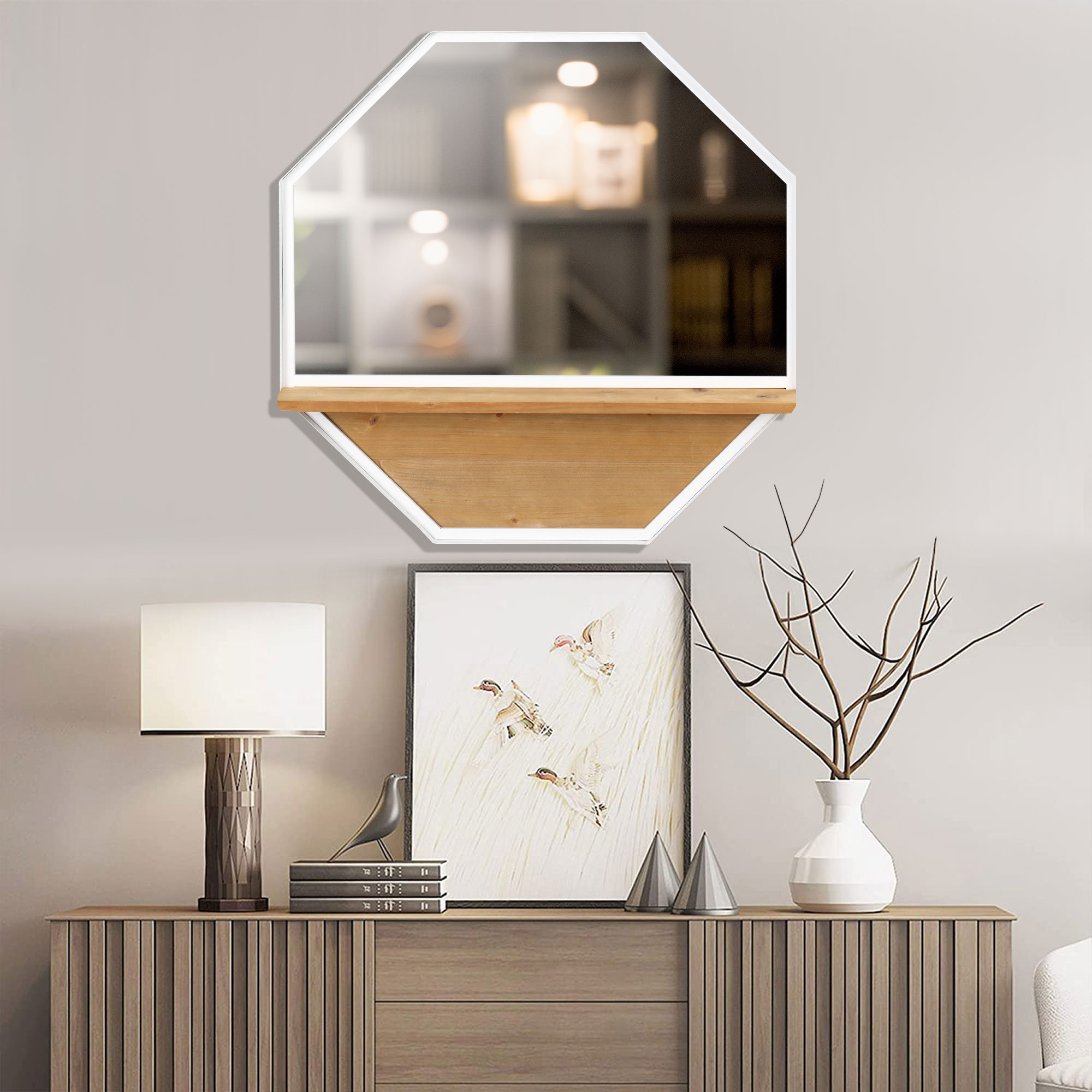 Union Rustic HOMCOM 24"X24"/61X61cm Octagon Wall Mirror With Wood ...
