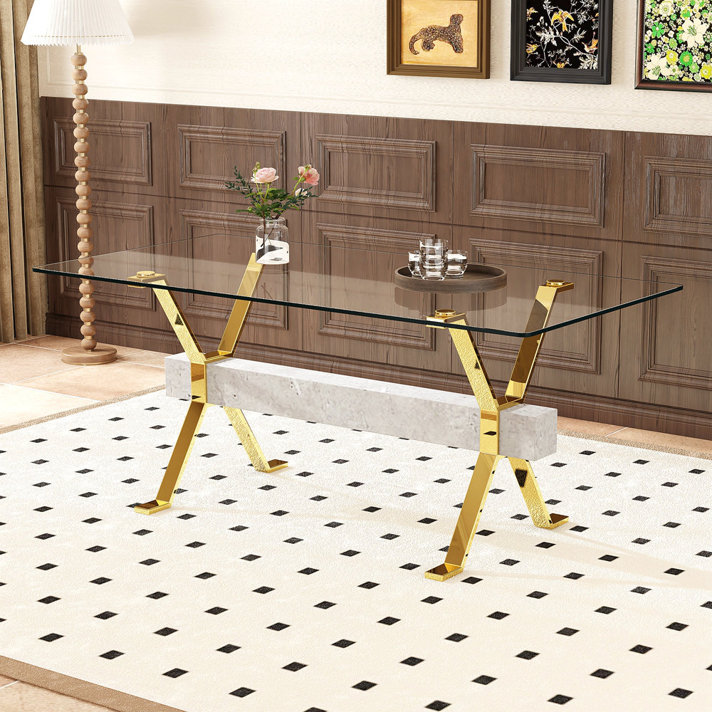 Mercer41 Dining Table. Modern Tempered Glass Dining Table. Large Modern Office Desk With Plated ...