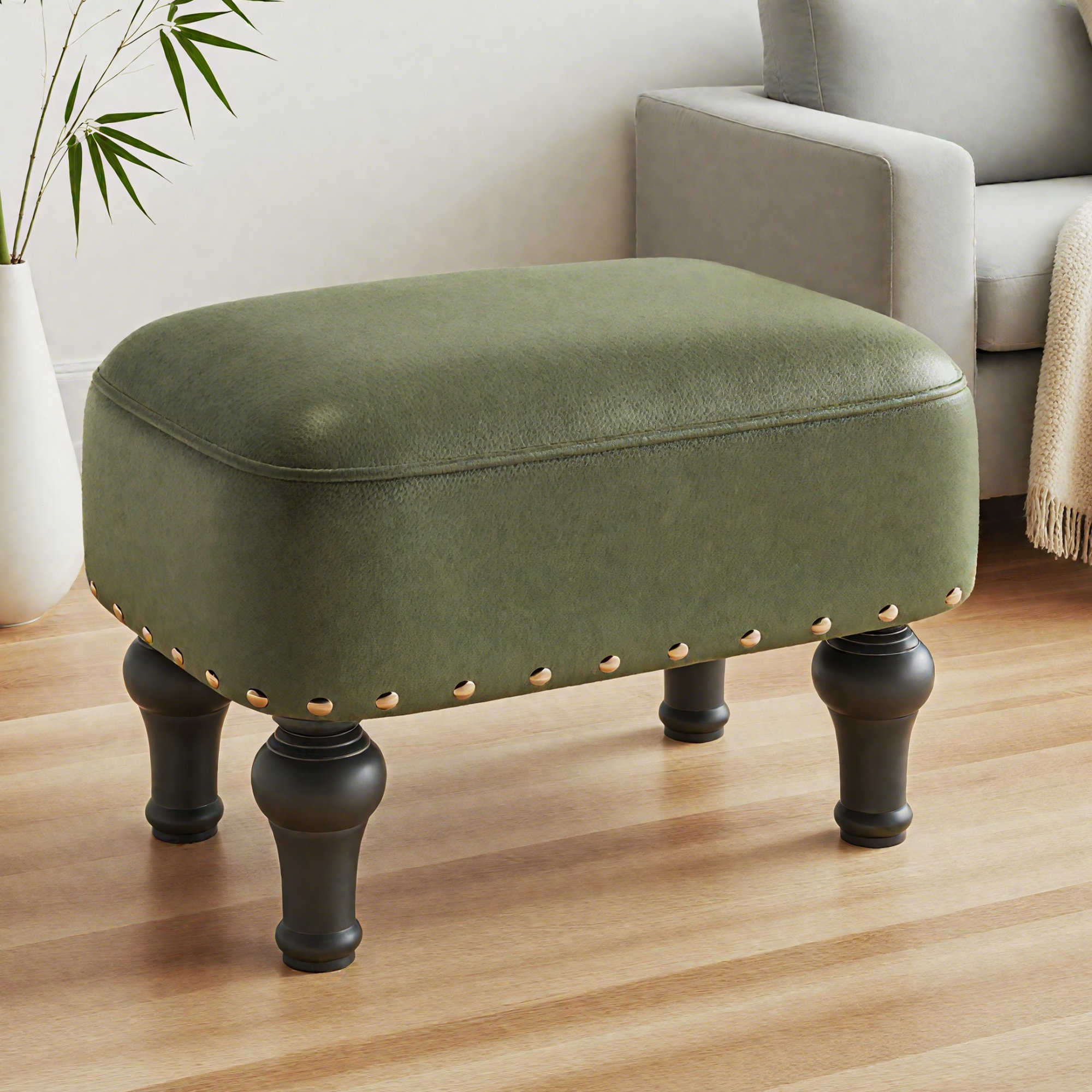 Charlton Home® Oil Wax Leather Footstool W/Thick Foam Pad, Retro ...