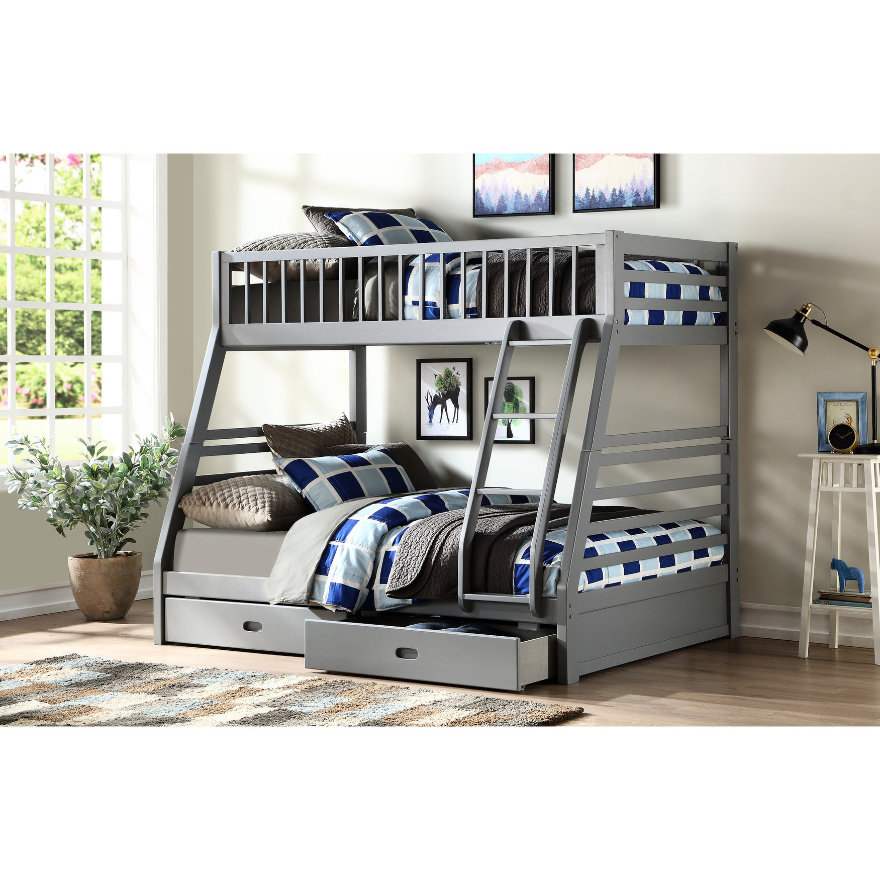 Latitude Run® Twin/full Bunk Bed With 2 Drawers & Storage In Gray ...