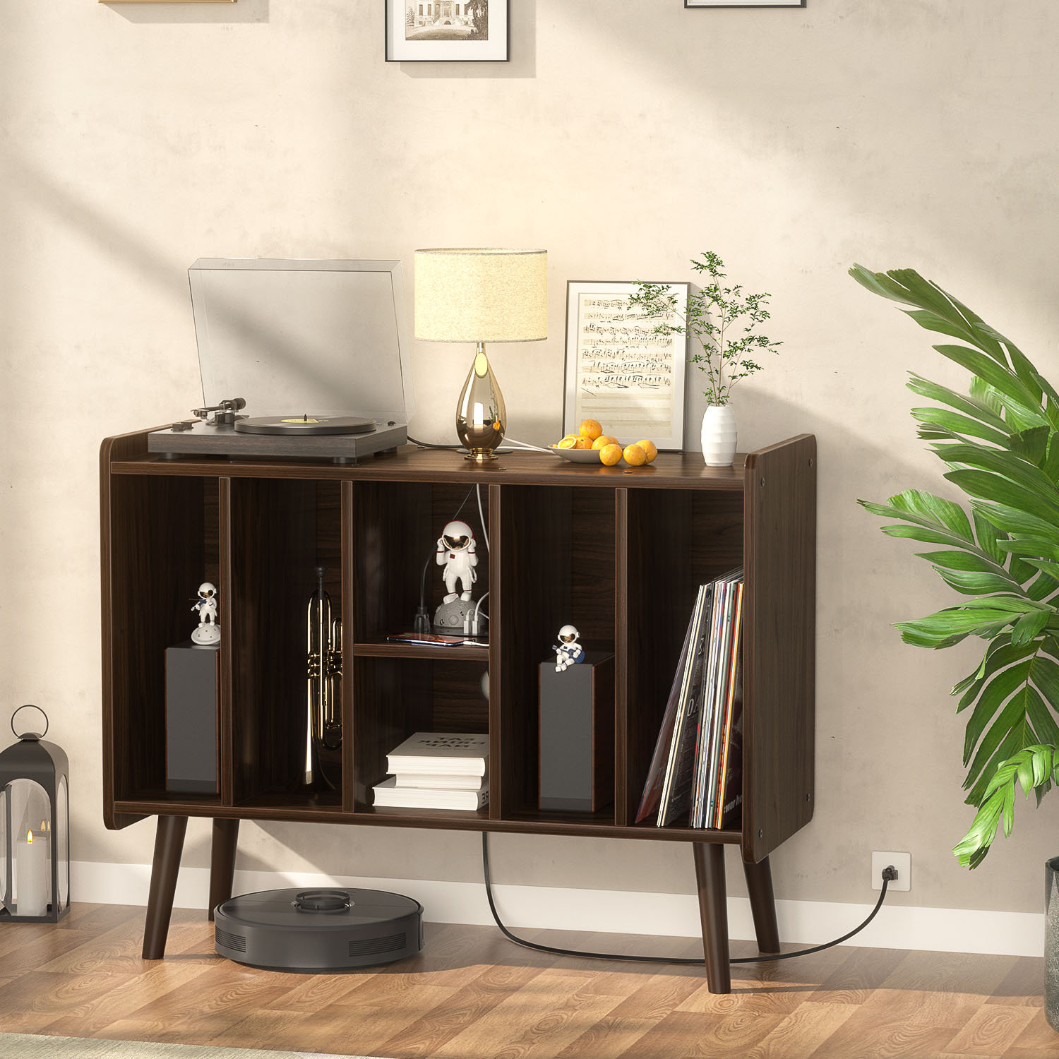 George Oliver 33" Media Shelves Cabinet With Power Outlet and USB ...