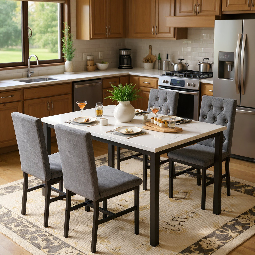 Wrought Studio™ 5-Piece Dininng Room Table Set with 4 Uphosltered ...