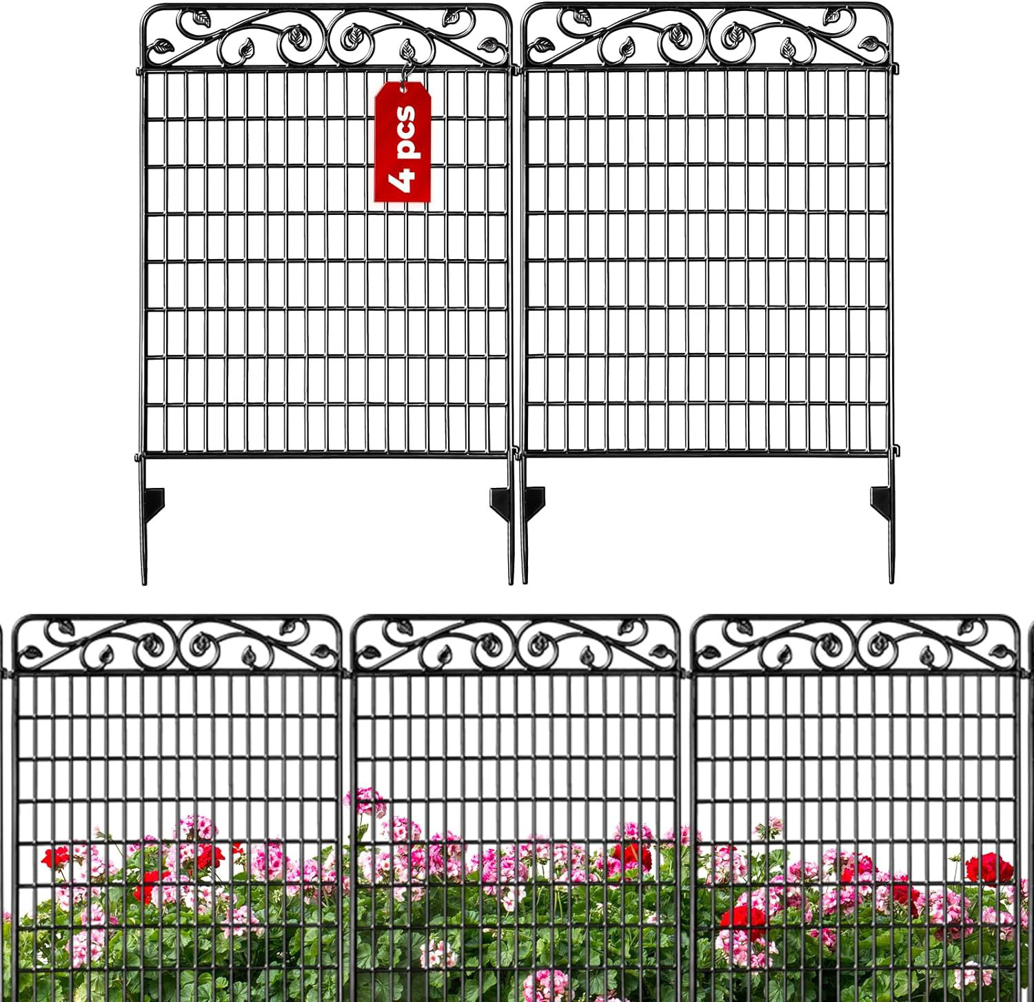 Bme Metal Black Decorative Garden Fence Border 44in(H) - 4 pieces | Wayfair