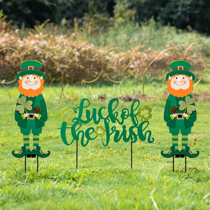 Ophelia & Co. 26"H Set Of 3 St. Patrick's Metal Leprechaun And LUCK OF ...