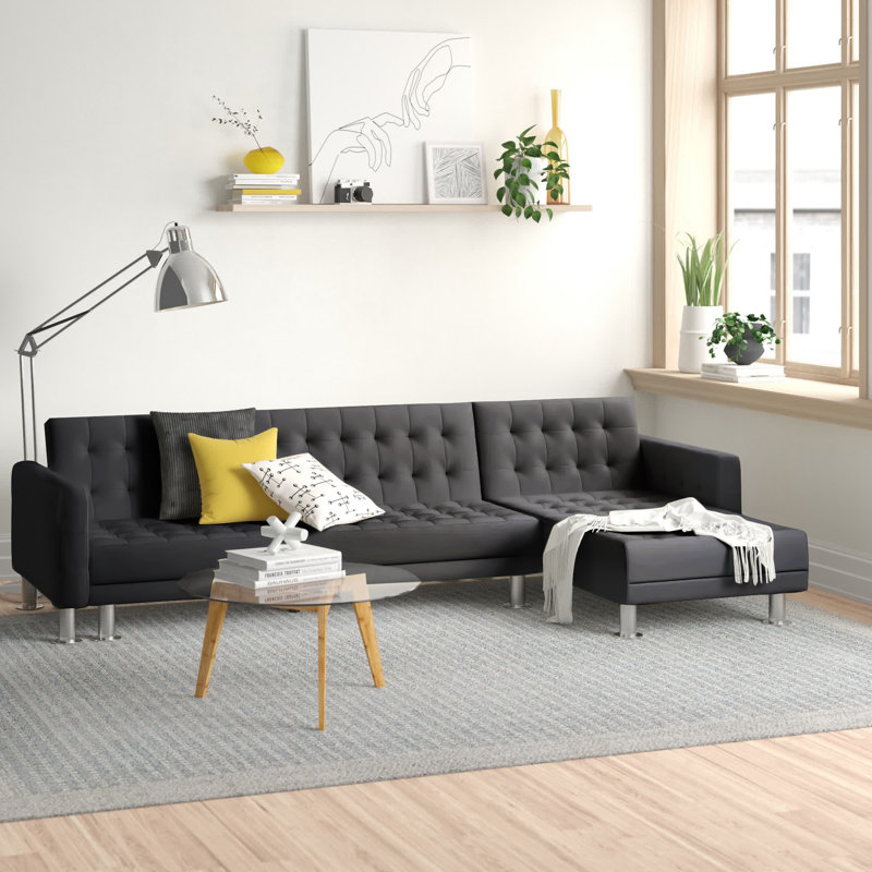 Wade Logan® Bernace 116" Wide Faux Leather Right Hand Facing Sleeper ...