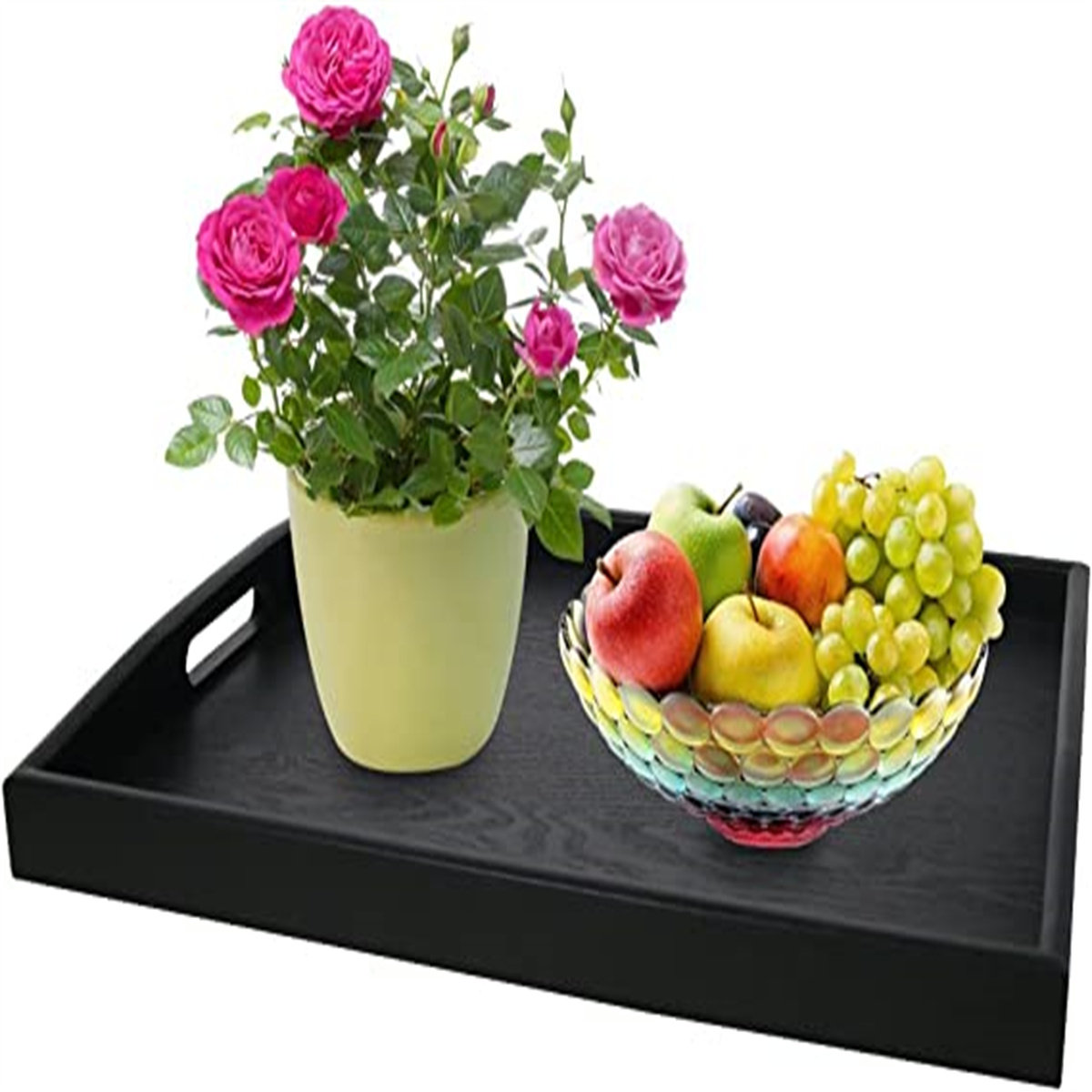 Millwood Pines Serving Tray Large Black Wood Rectangle Food Tray Butler ...