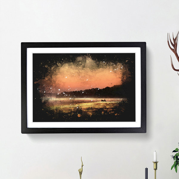 East Urban Home Boat Under an Orange Sunset - Picture Frame Painting ...
