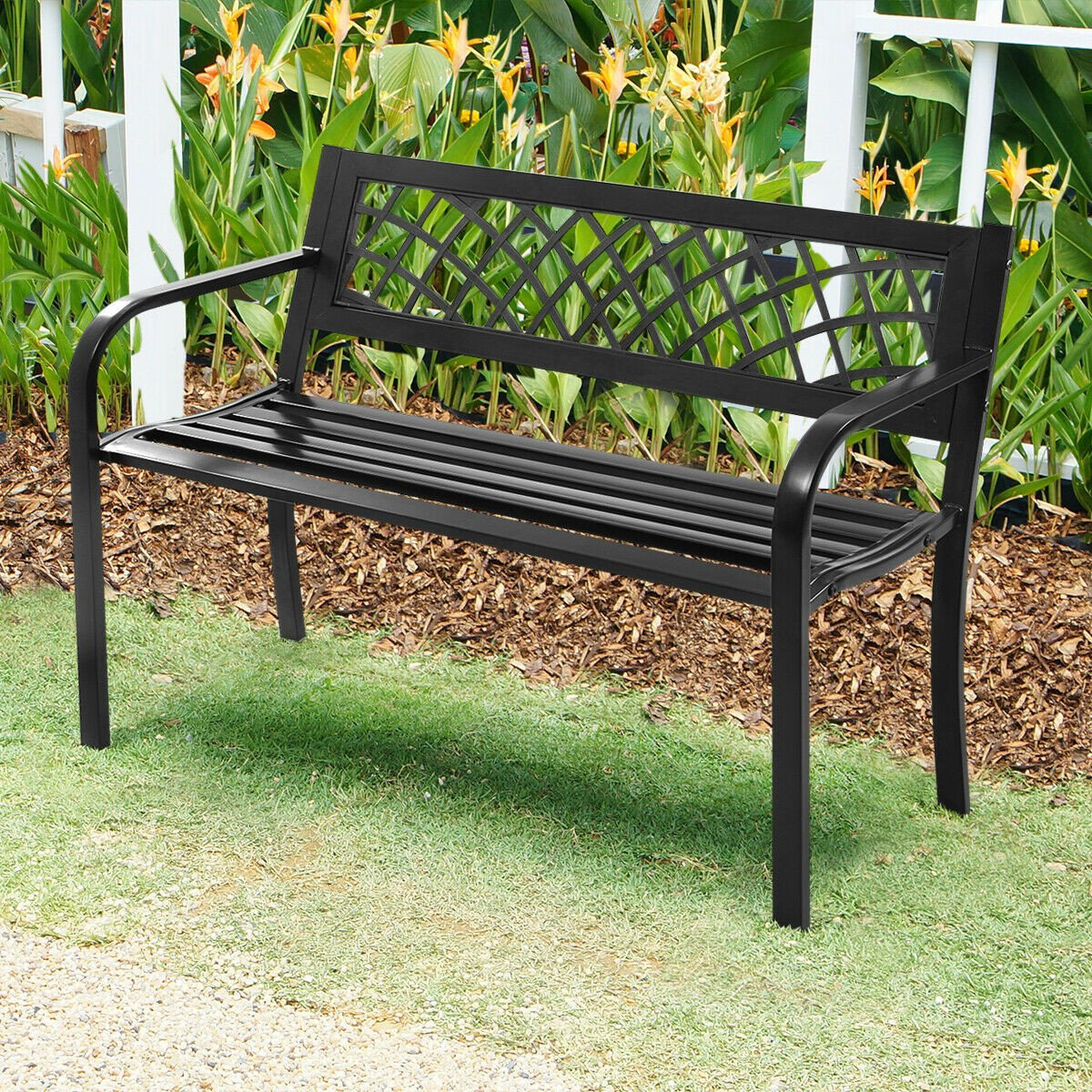 Winston Porter Ruda Outdoor Bench With Steel Frame,Black & Reviews - Wayfair Canada