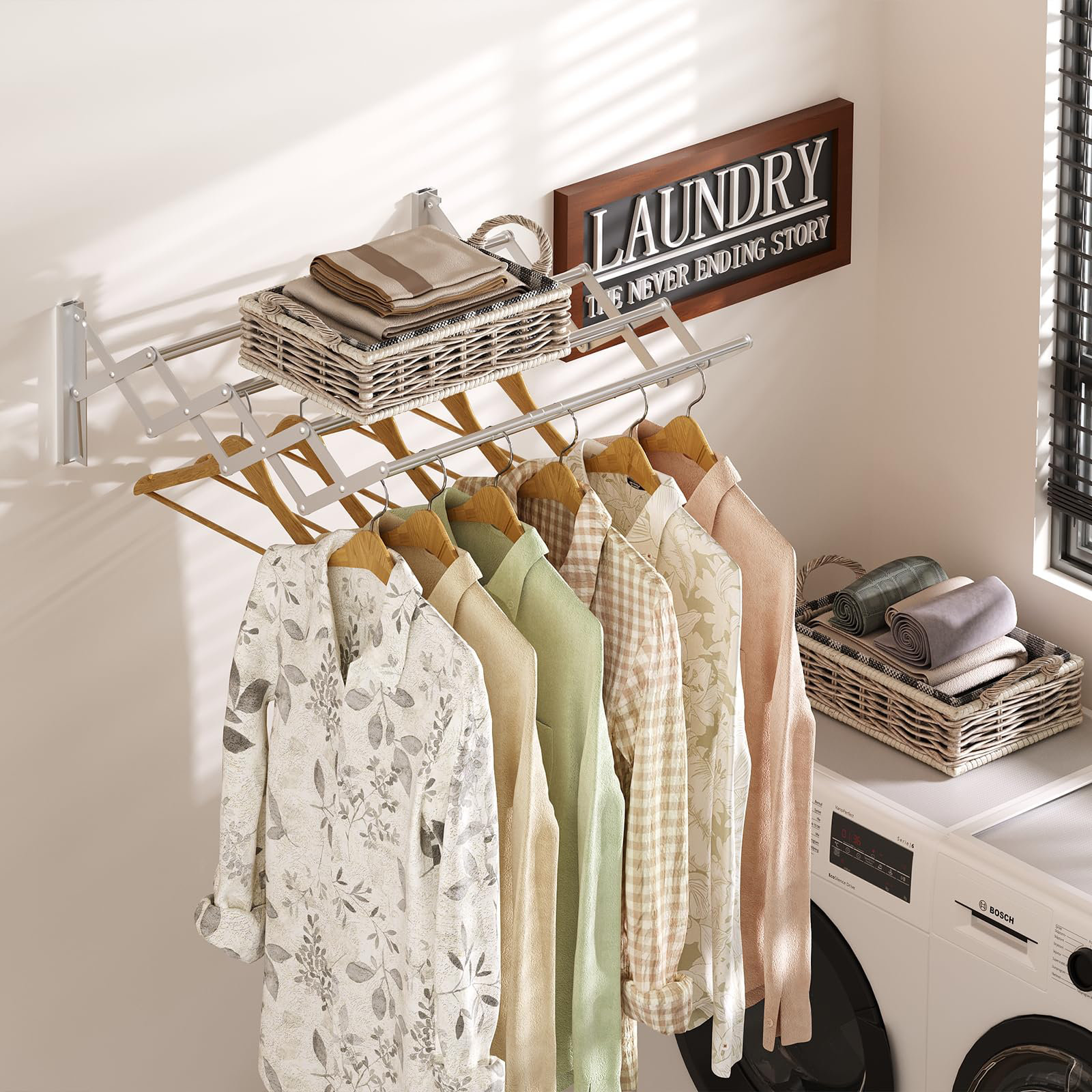 Latitude Run® Wall Mounted Retractable Clothes Drying Rack with 8 Bars ...
