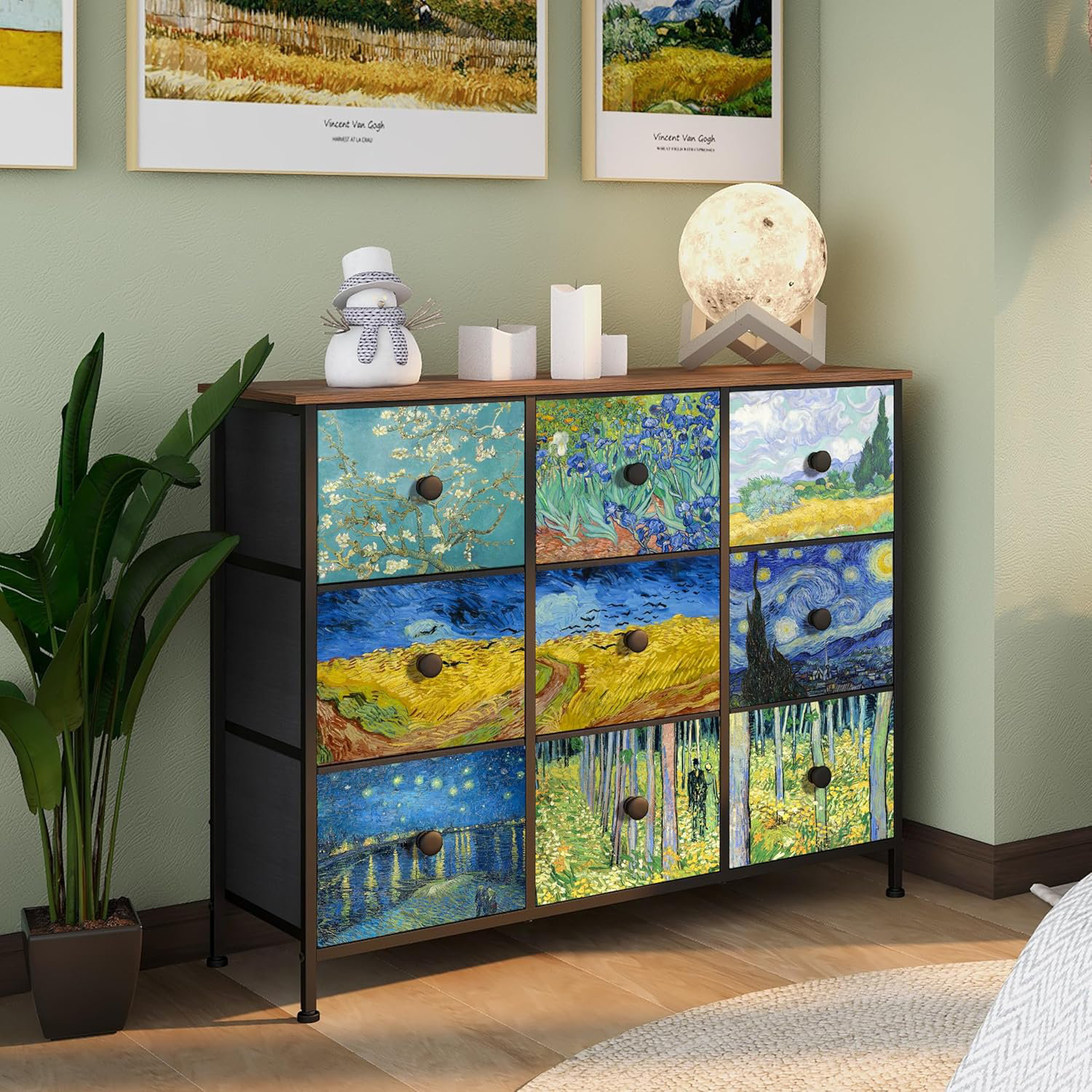 17 Stories Van Gogh 9 Drawers Dresser Wide TV Stand Colorful Dressers ...