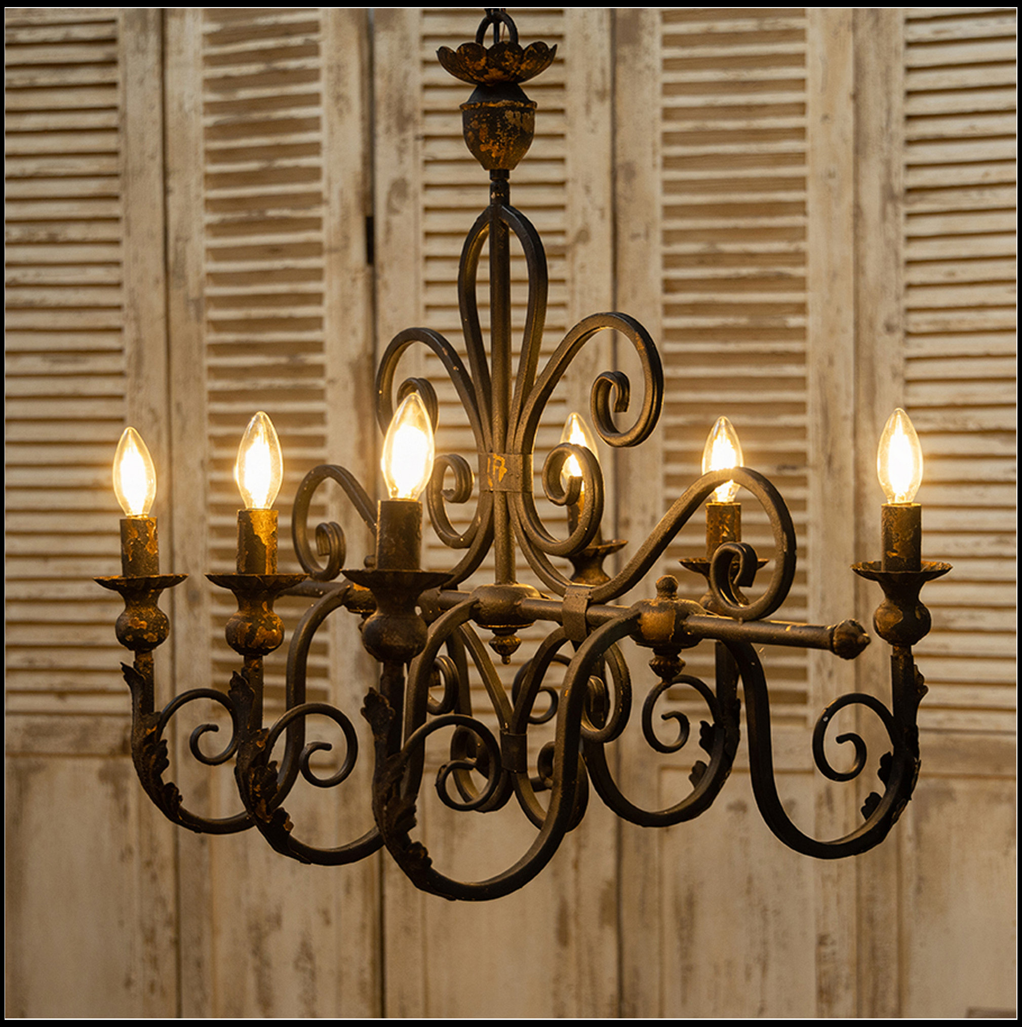 One Allium Way® Vintage Wrought Iron 6-Light Candle Chandelier ...
