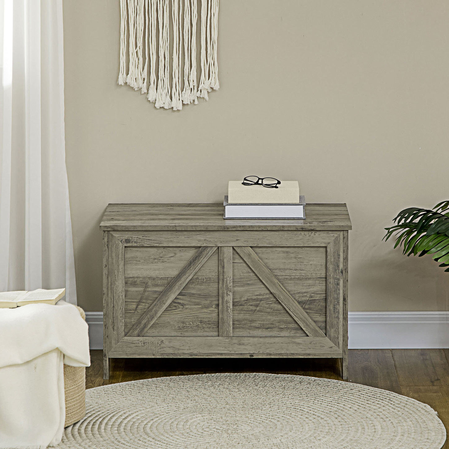 Gracie Oaks Farmhouse Storage Chest, Lift Top Box Organizer With Safety ...