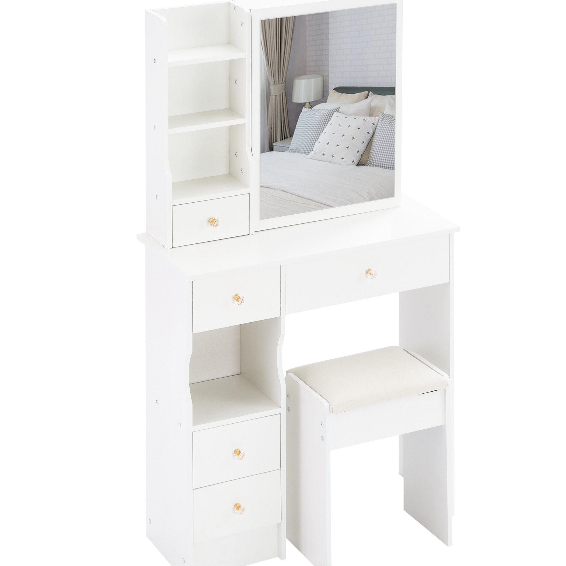Ebern Designs Small - Sized American Design White Vanity Table With ...