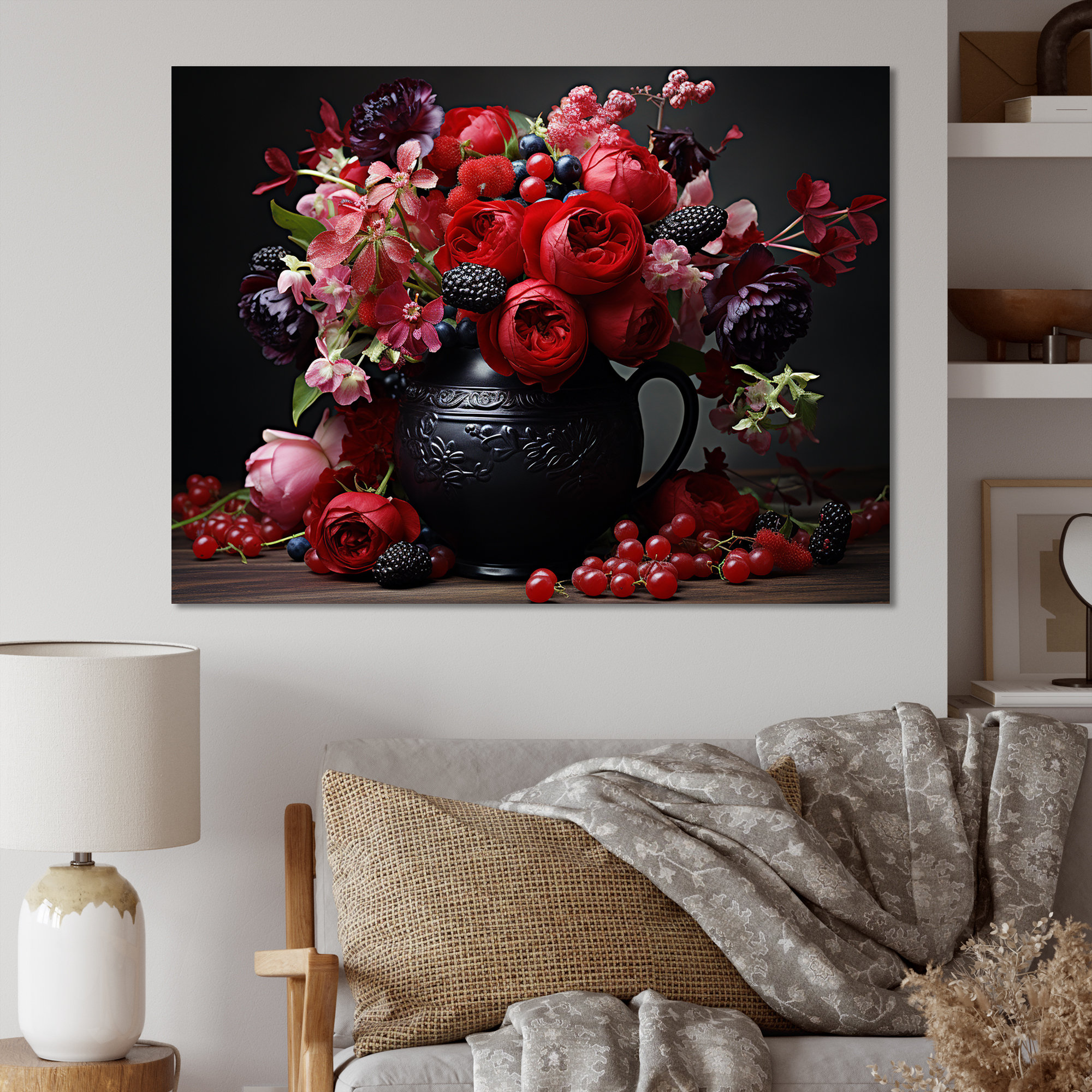 Winston Porter Red Floral Pot In Gothic Style - Boho Pottery Wall Art ...