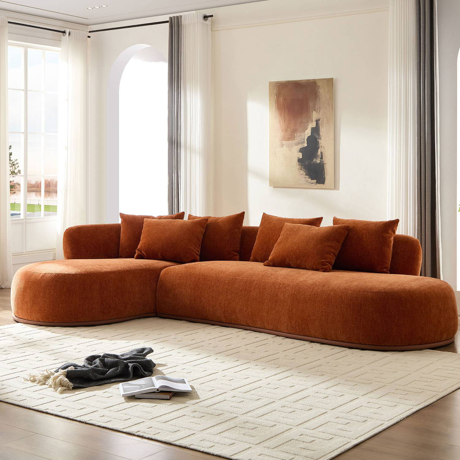 Brayden Studio® 134.6" Oversized L-Shaped Curved Upholstered Sectional ...