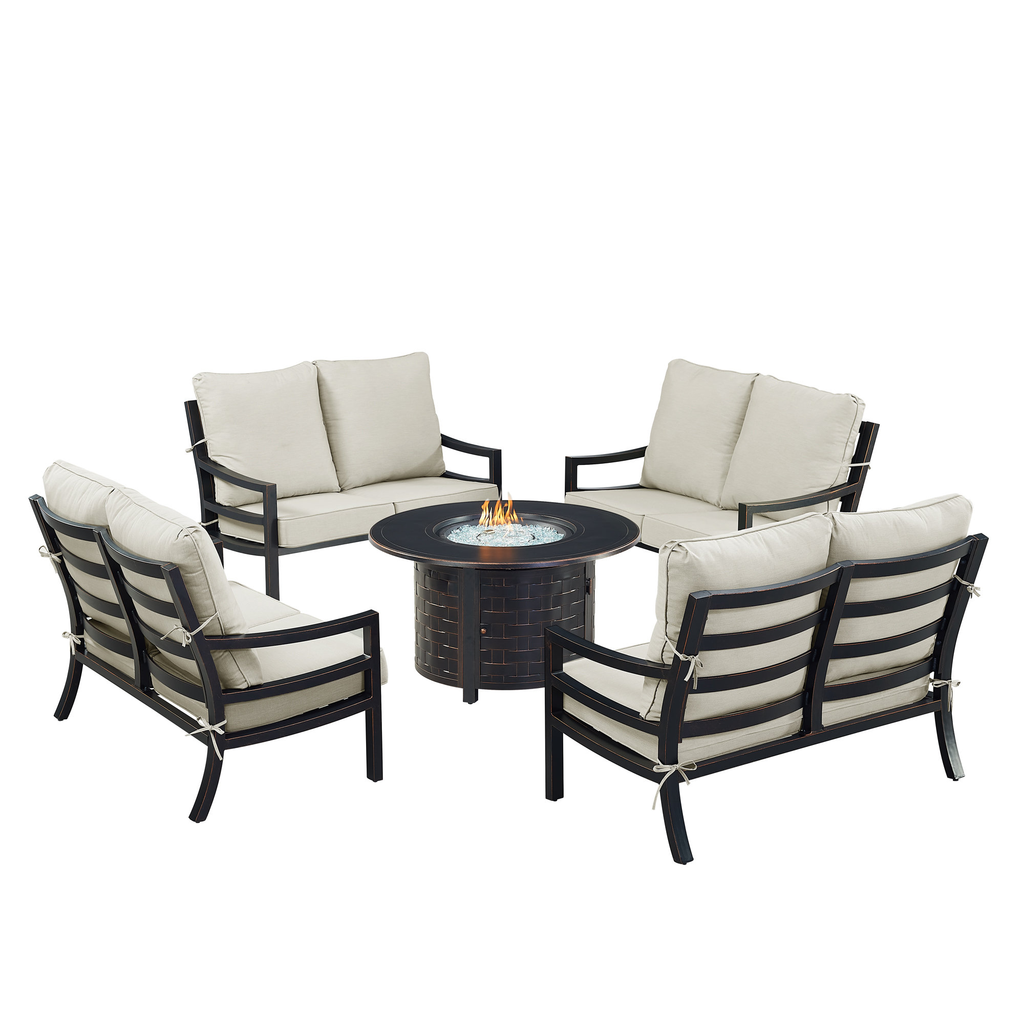 Oakland Living Black Aluminum Fire Table Set with Four Deep Seating ...