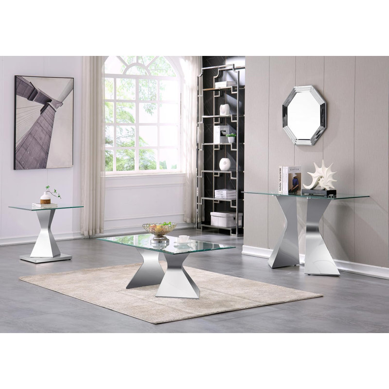 Ivy Bronx Silver Console Table Entryway Table With Tempered Clear Glass ...