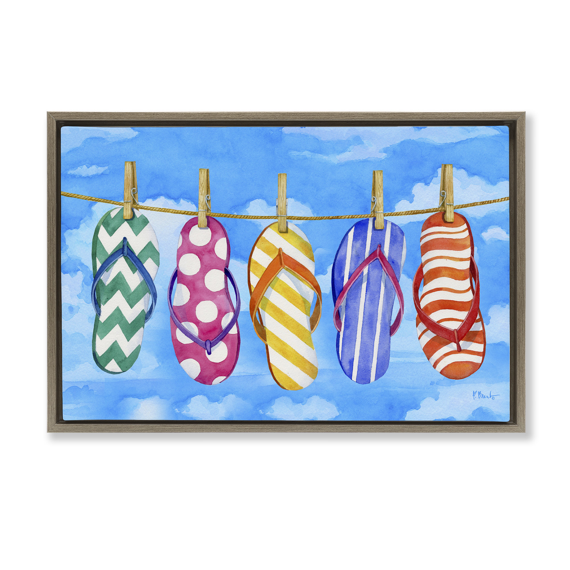 Dovecove Flip Flops on Clothesline Framed Floater Canvas by Paul Brent ...