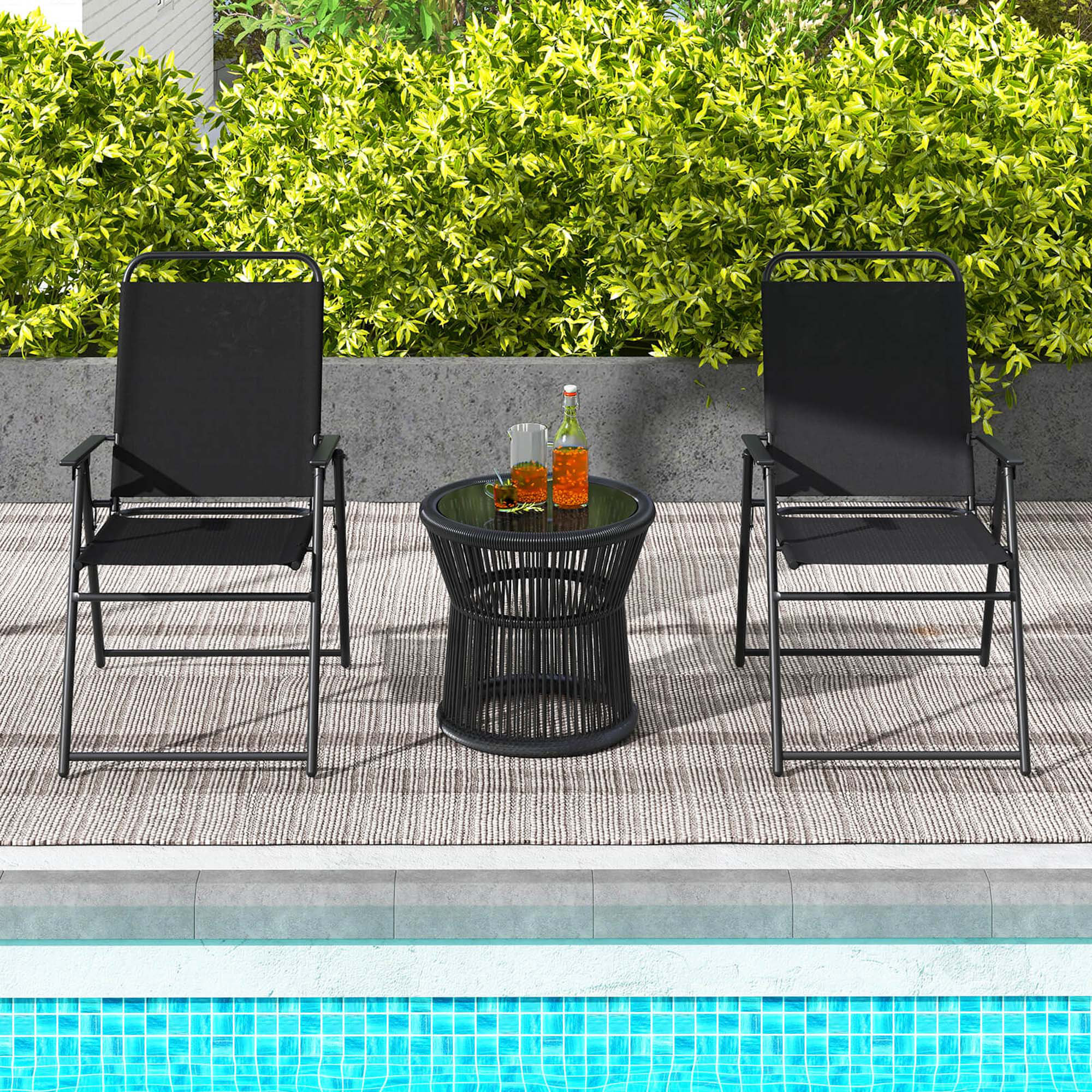 Latitude Run® 2pcs Patio Folding Sling Chairs Dining Armrest Backrest ...